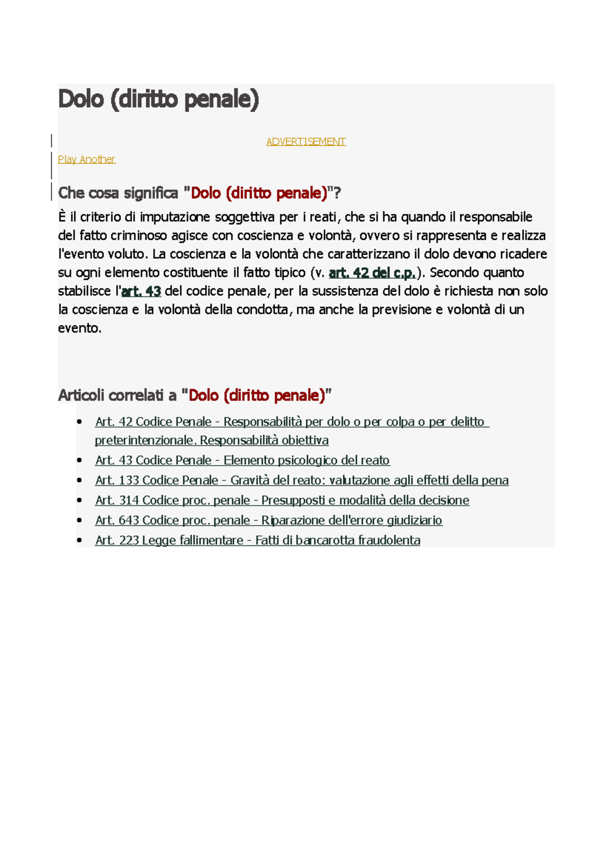 Diritto penale 3 - appunti schematici sul dolo - Dolo (diritto penale ...