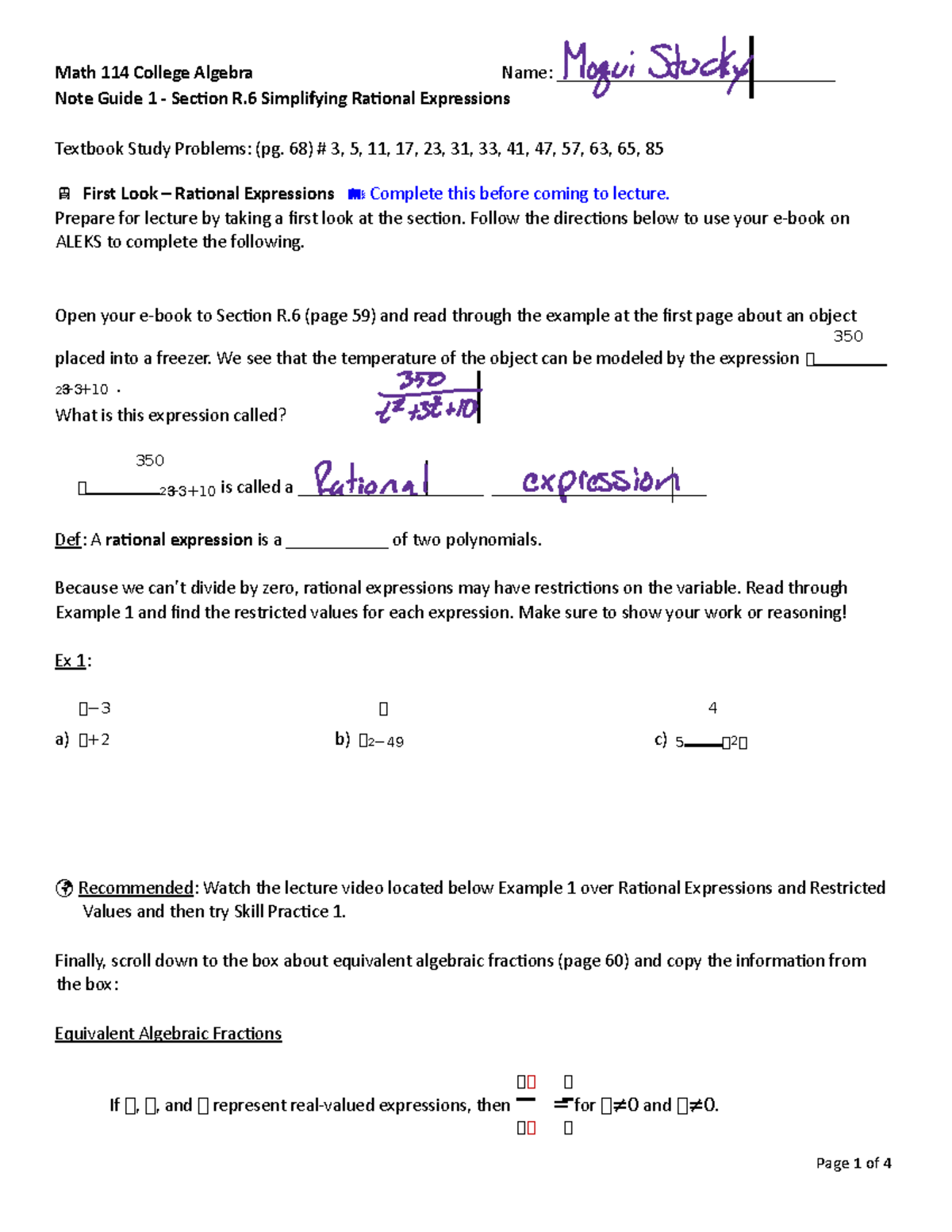 NG 1 - Section R.6 - Rational Expressions - Math 114 College Algebra ...