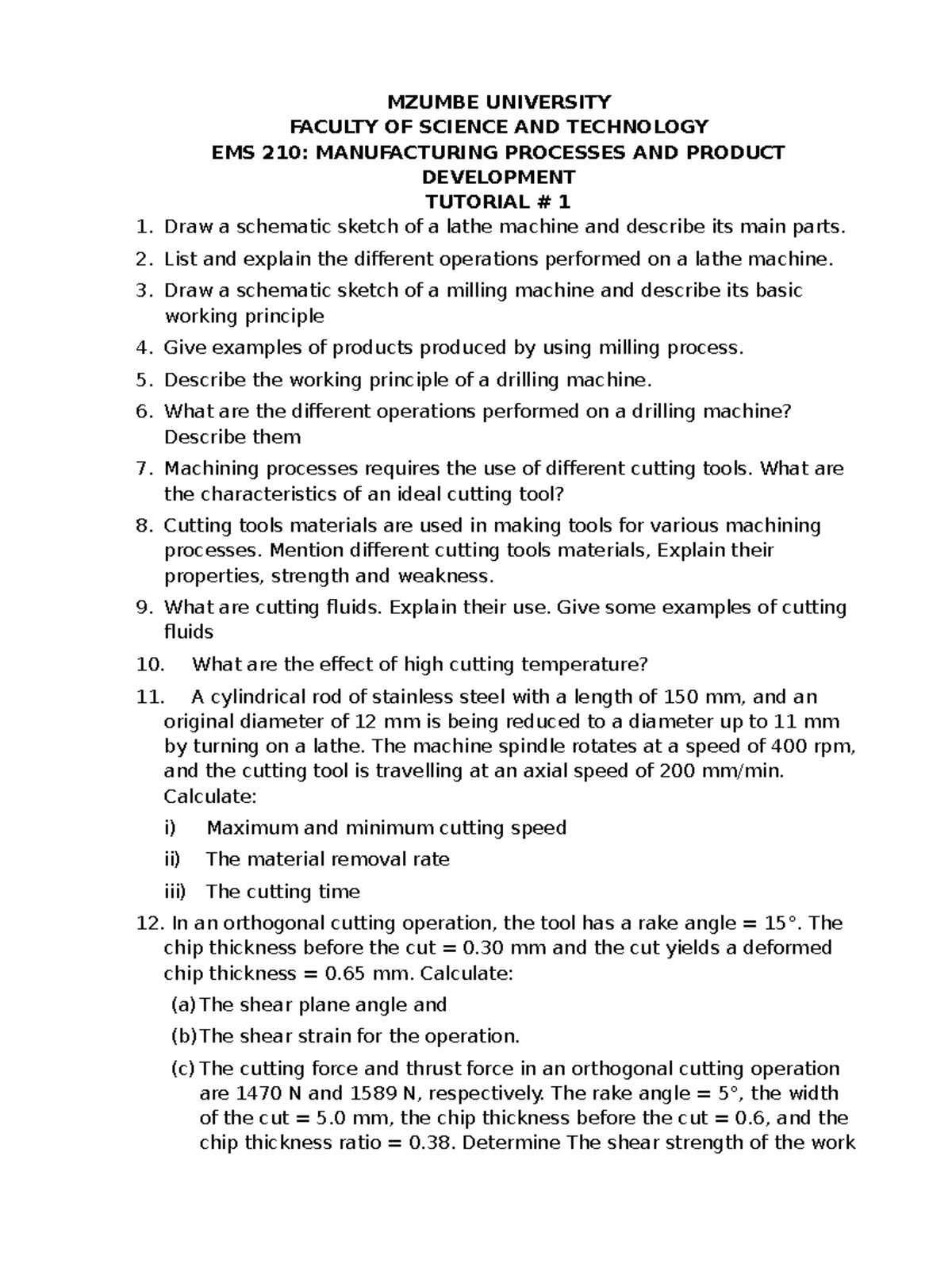 EMS 210 Tutorial 1 - Enjoy - MZUMBE UNIVERSITY FACULTY OF SCIENCE AND TECHNOLOGY EMS 210: - Studocu
