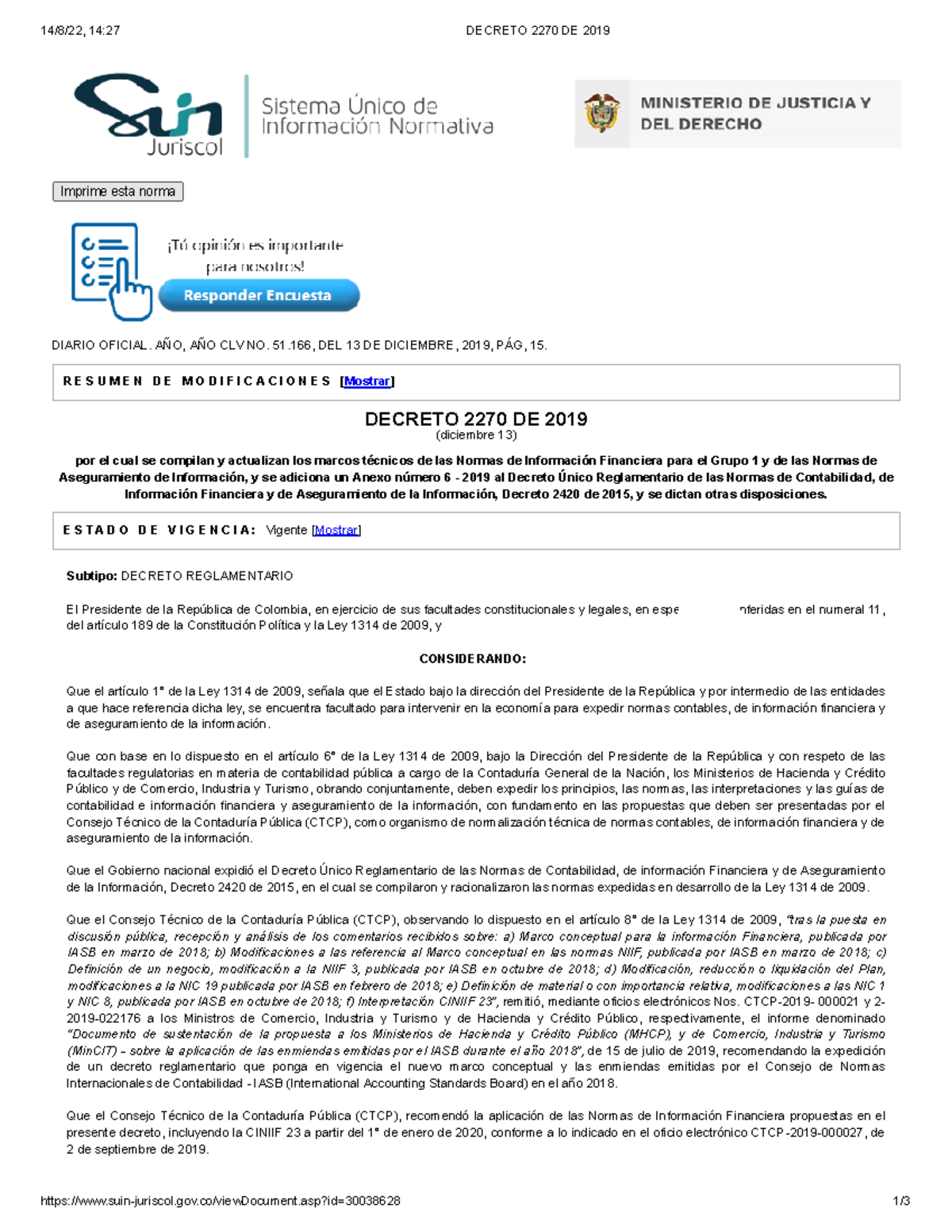 Decreto 2270 DE 2019 - 14/8/22, 14:27 DECRETO 2270 DE 2019 - Studocu