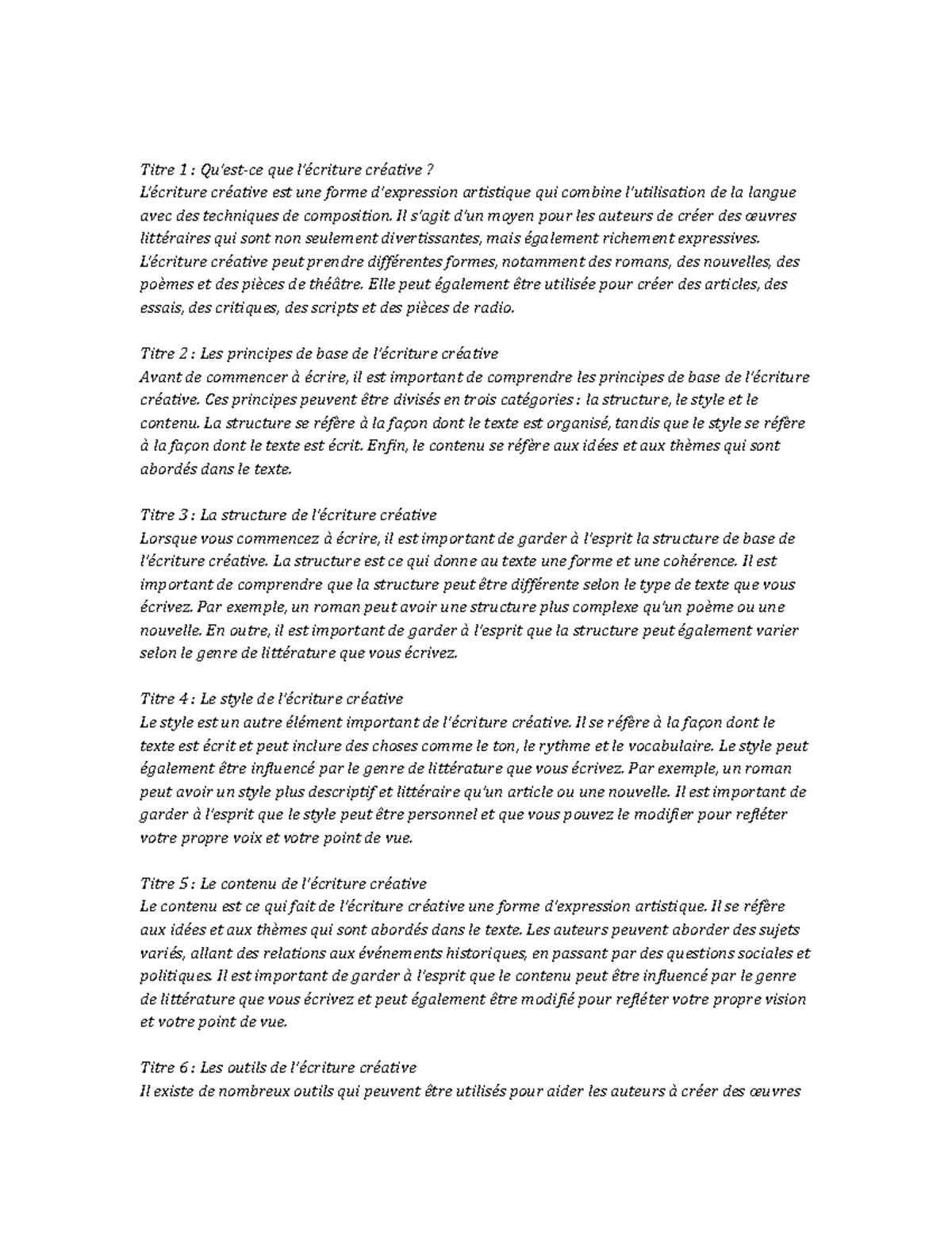 Creative Writing Study Notes - Titre 1 : Qu’est-ce que l’écriture ...