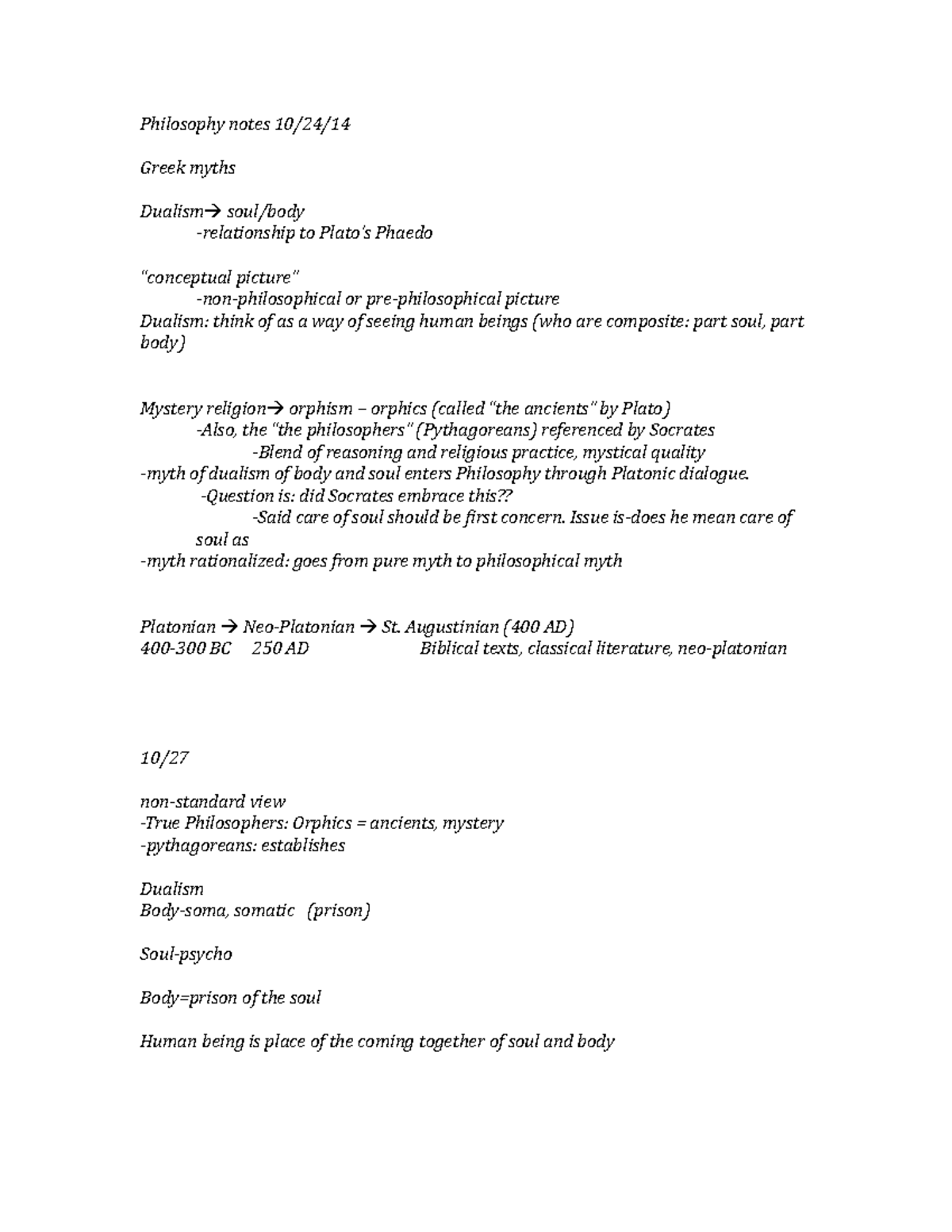 Philosophy notes (after midterm) Philosophy of the Person I Professor ...