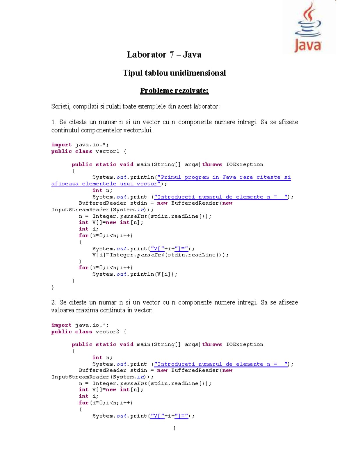 Lab 7 poo 2013 - Set de probleme rezolvate in Java - Laborator 7 – Java ...