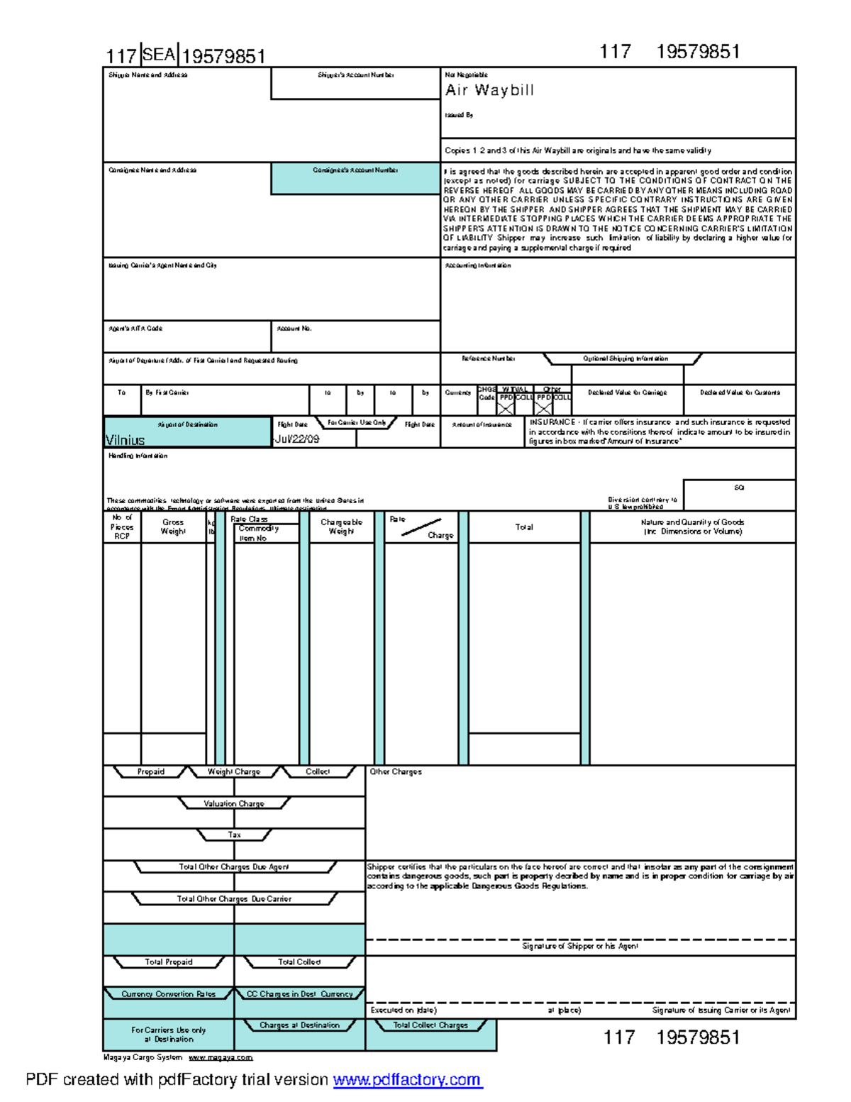 Air Way Bill sample - chứng từ vận tải đường biển - Shipper Name and ...