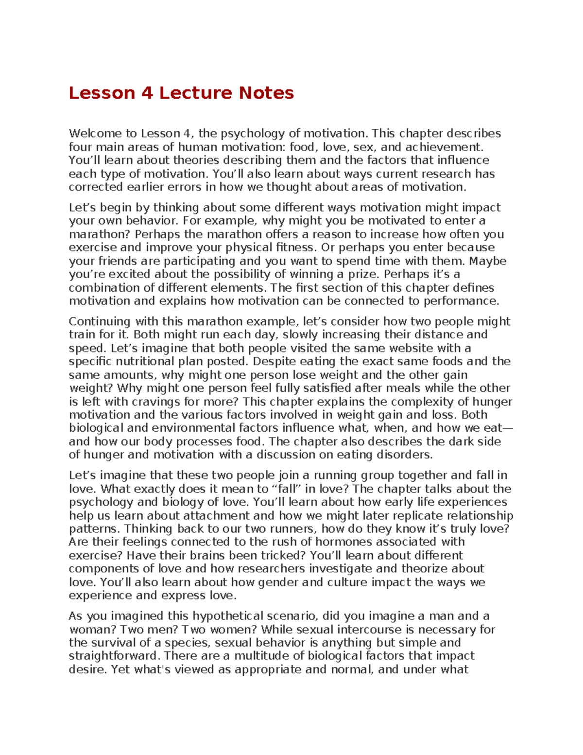 Lesson 4 Lecture Notes Lesson 4 Lecture Notes Welcome To Lesson 4 The Psychology Of