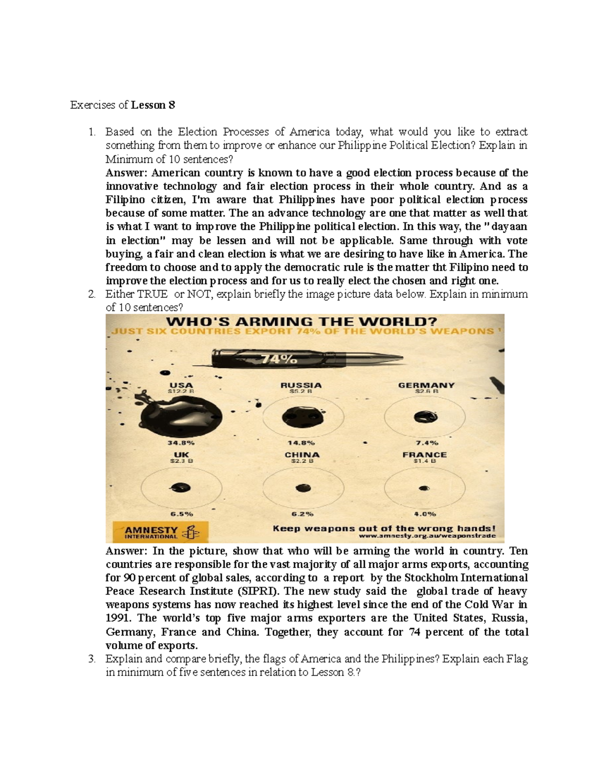 Exercises on Lesson 8 - Exercise on Philippines history - Exercises of Lesson 8 Based on the ...