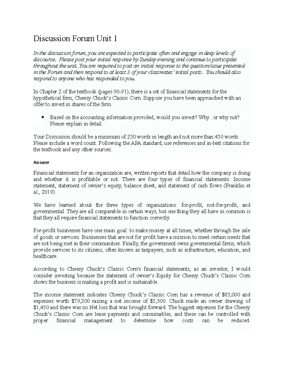 BUS 1102 Discussion Forum Unit 1 - Discussion Forum Unit 1 In the discussion forum, you are ...