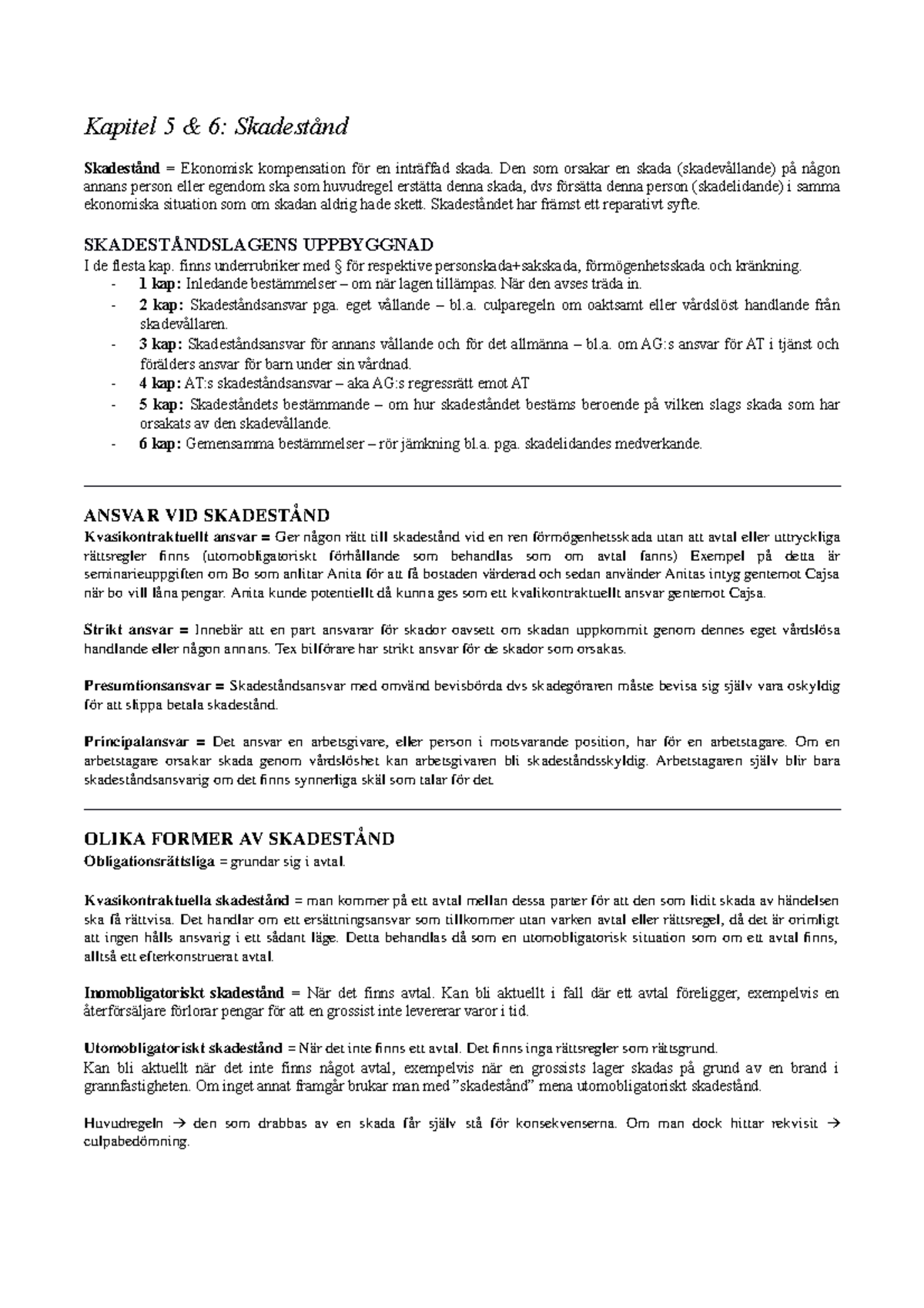Skadestånd - Begrepp, förklaringar, paragrafer - Kapitel 5 & 6 ...