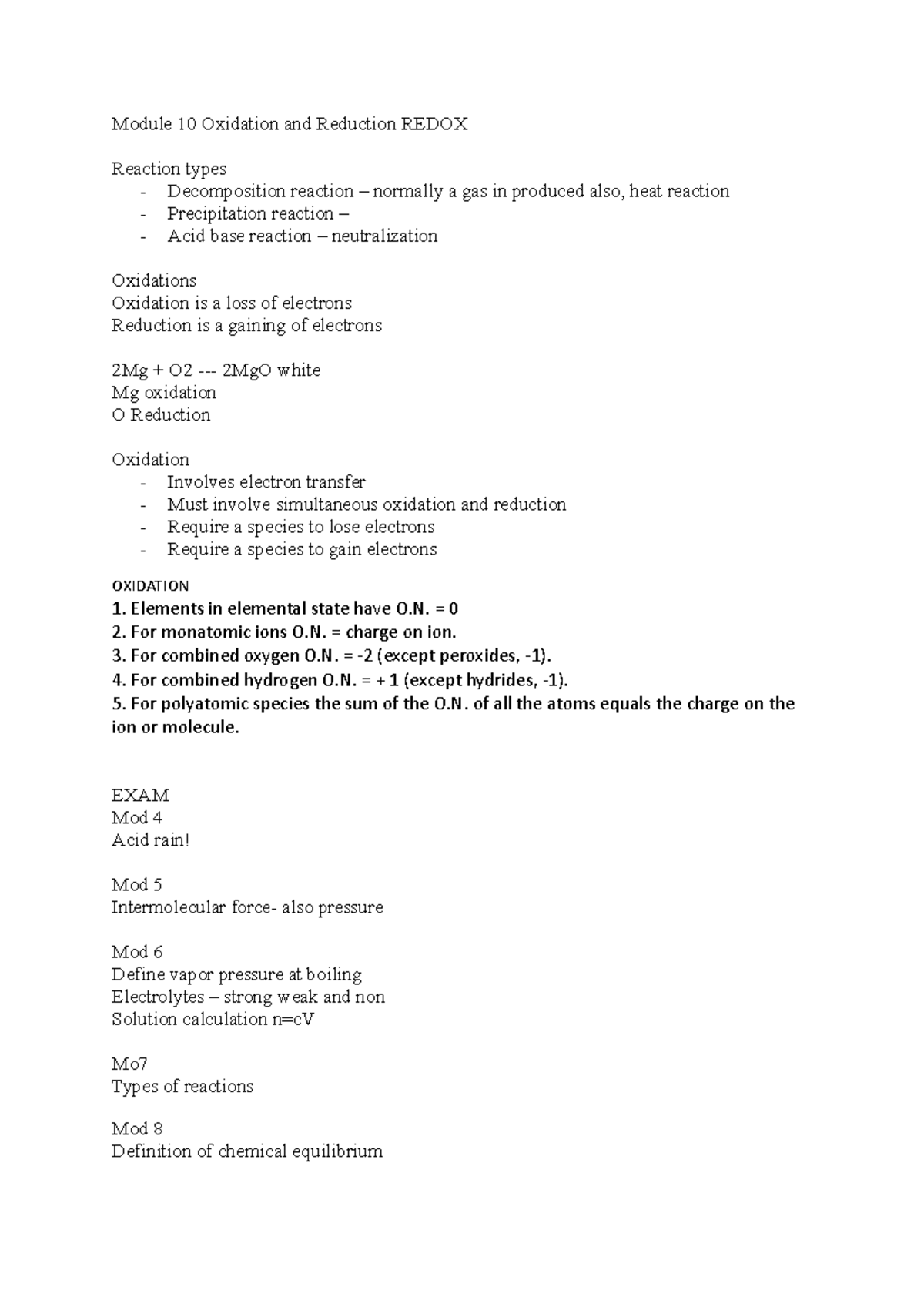 Module 10 Oxidation and Reduction - Module 10 Oxidation and Reduction ...