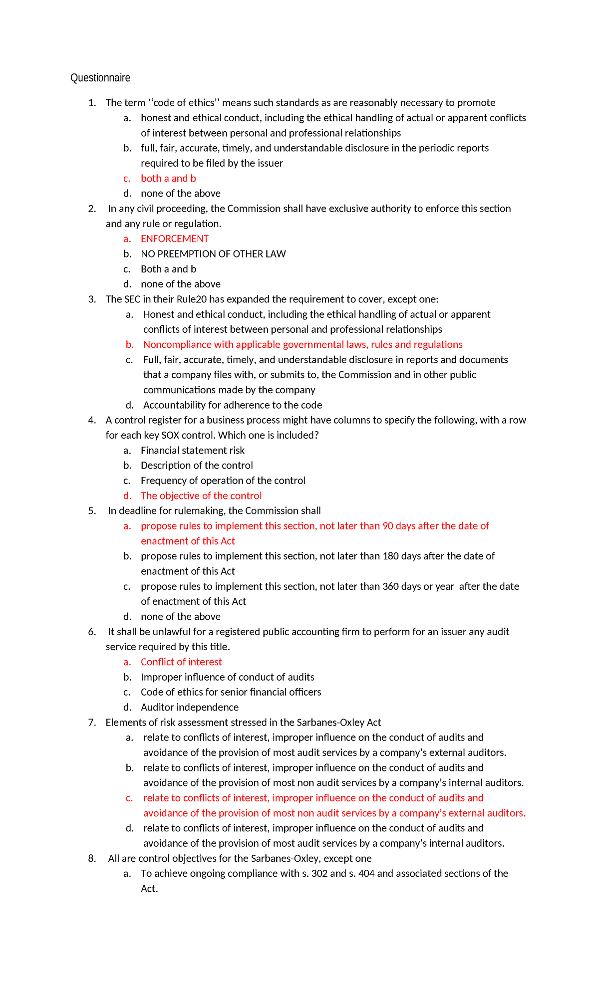 Questionnaire for audit - Questionnaire 1. The term ‘‘code of ethics ...