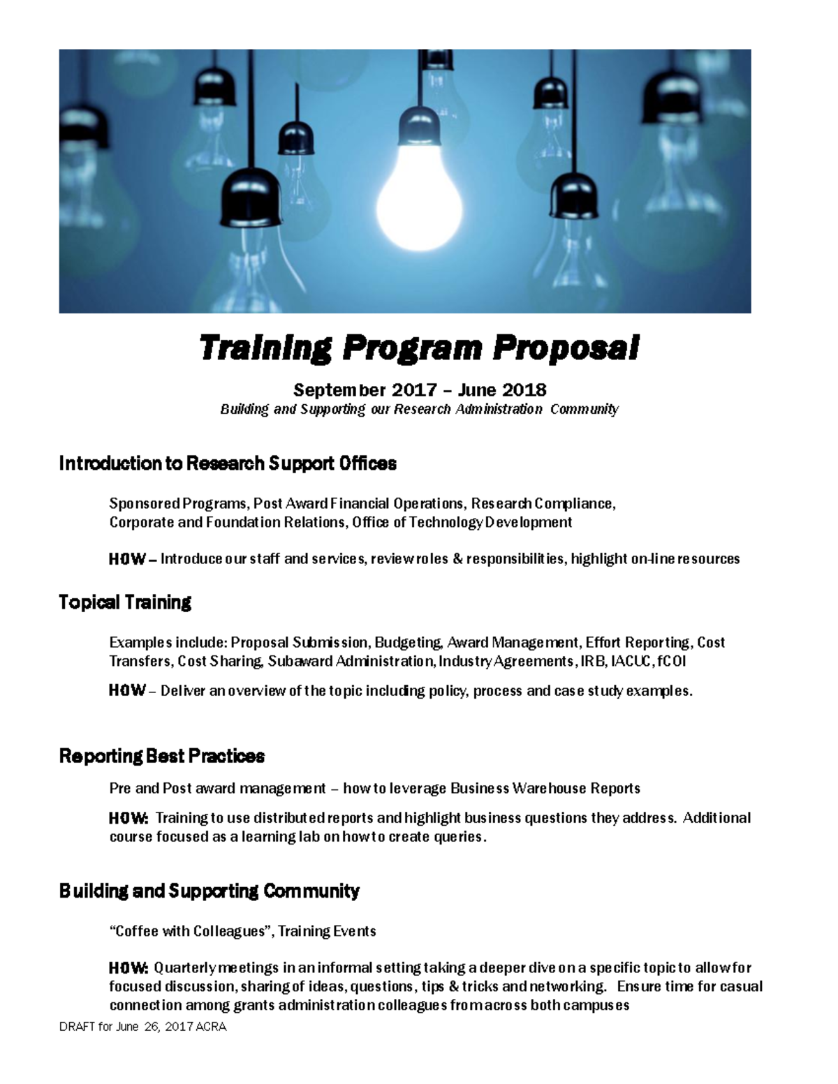 Training Program Proposal for ACRA 06 - DRAFT for June 26, 2017 ACRA ...