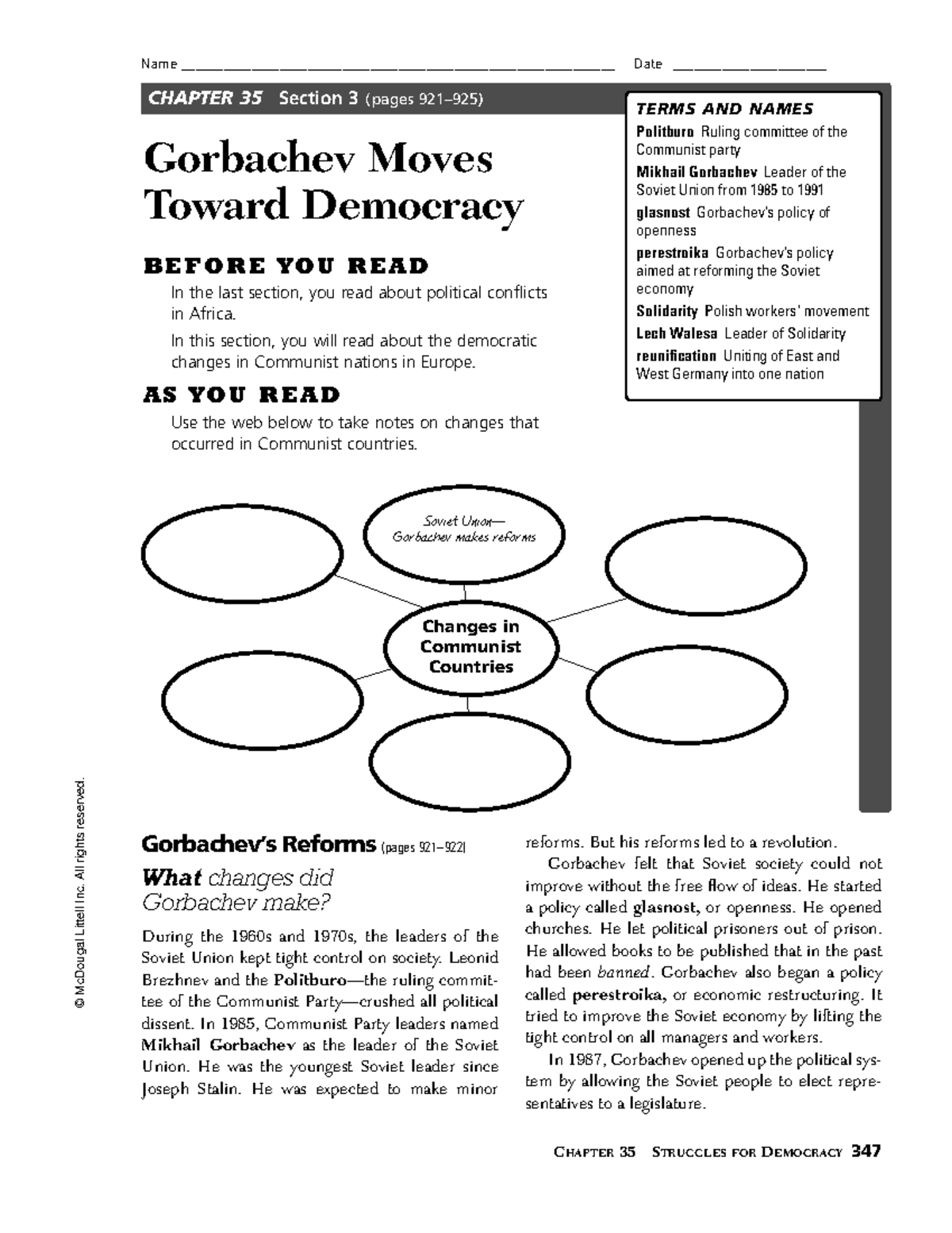 Gorbachev Moves Toward Democracy - © McDougal Littell Inc. All rights ...