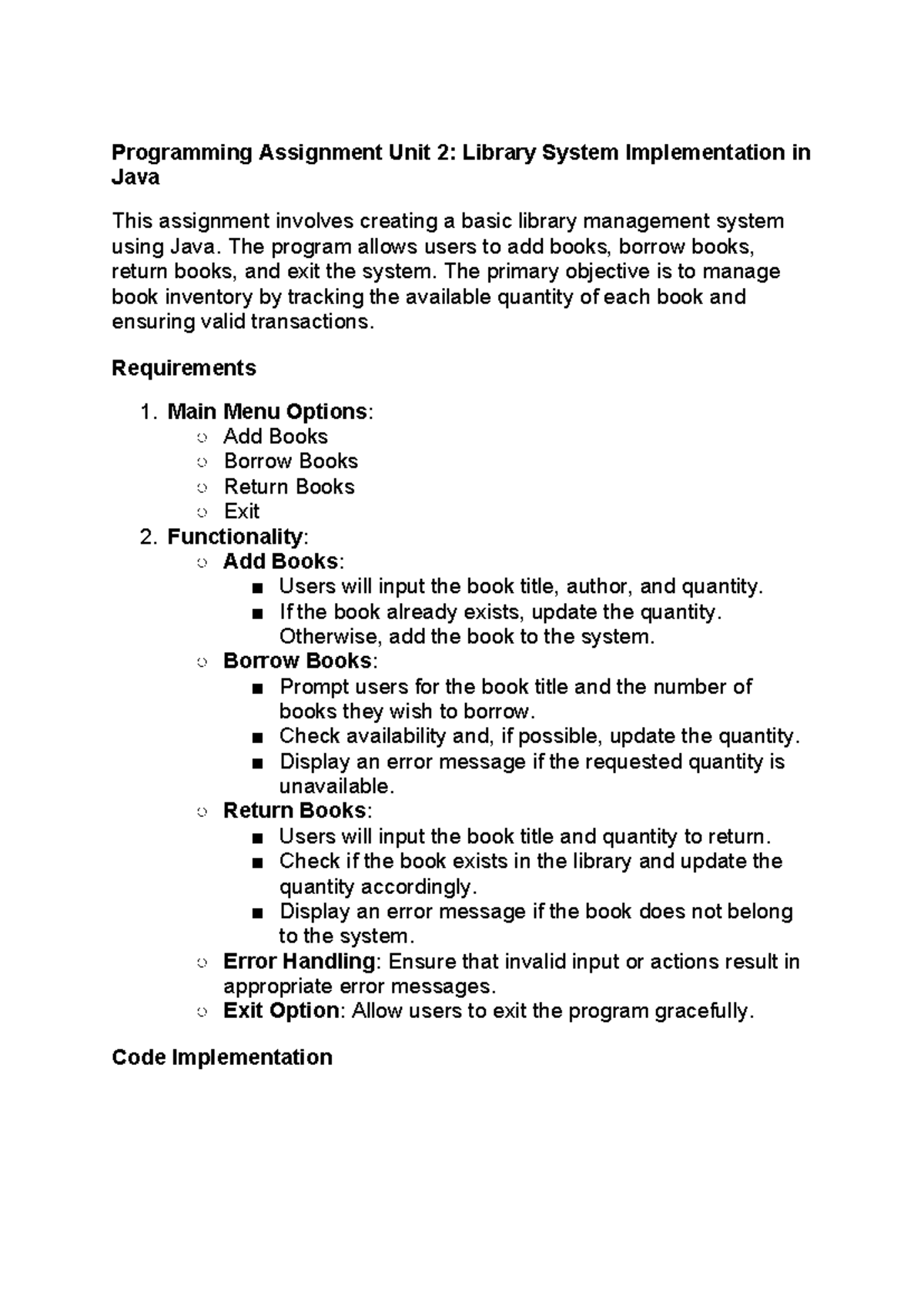 CS 1102-01 Programming Assignment Unit 2 - Programming Assignment Unit 2: Library System - Studocu
