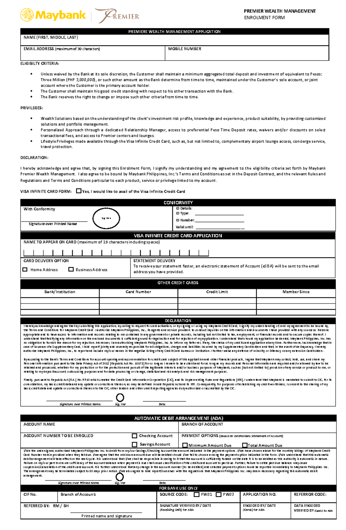 Unified Application Form v2 - PREMIER WEALTH MANAGEMENT ENROLMENT FORM ...