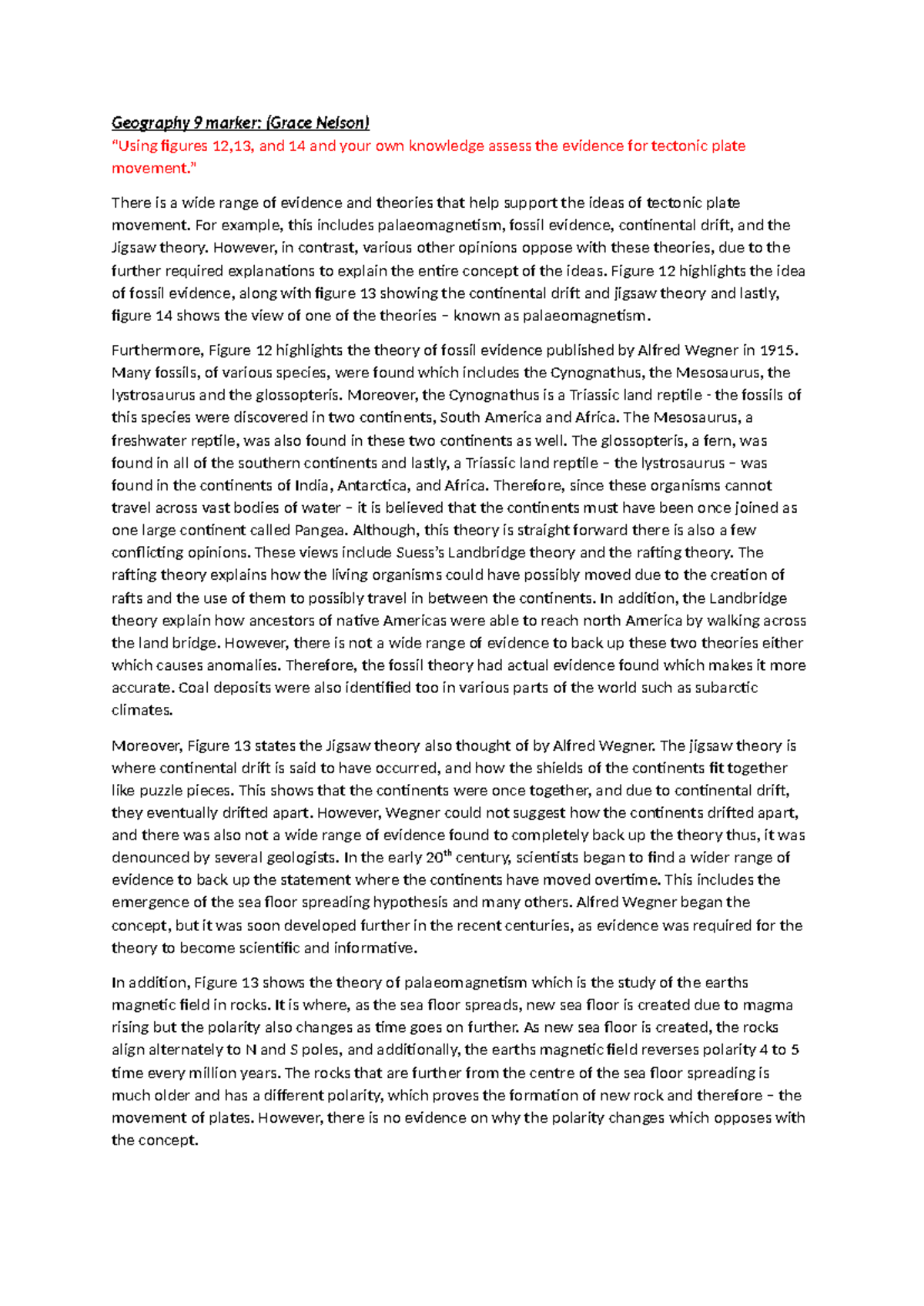 Geography 9 marker - Geography 9 marker: (Grace Nelson) “Using figures ...