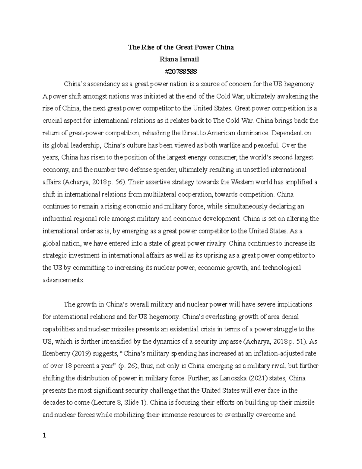 The Rise of the Great Power China- Riana Ismail - The Rise of the Great ...