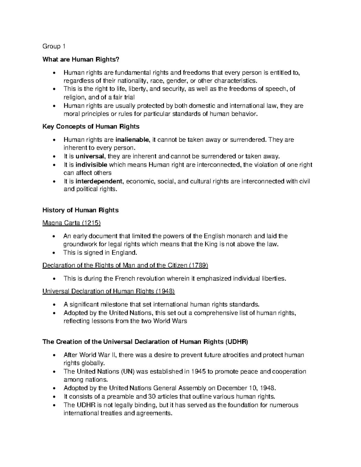 Human Rights in HIS - Group 1 What are Human Rights? - Human rights are ...