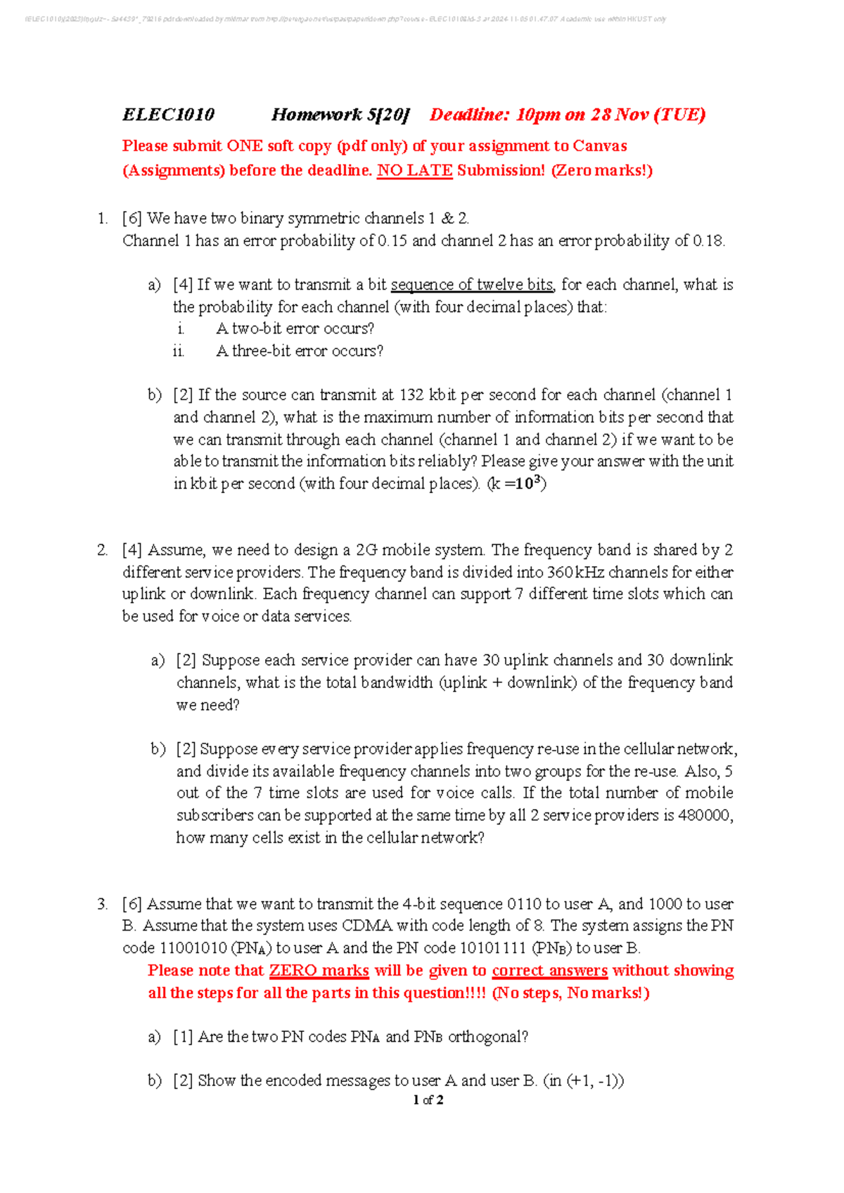 (ELEC1010)[2023](f)quiz~=5a4439^ 79216 - 1 of 2 ELEC1010 Homework 5[20] Deadline: 10pm on 28 Nov ...