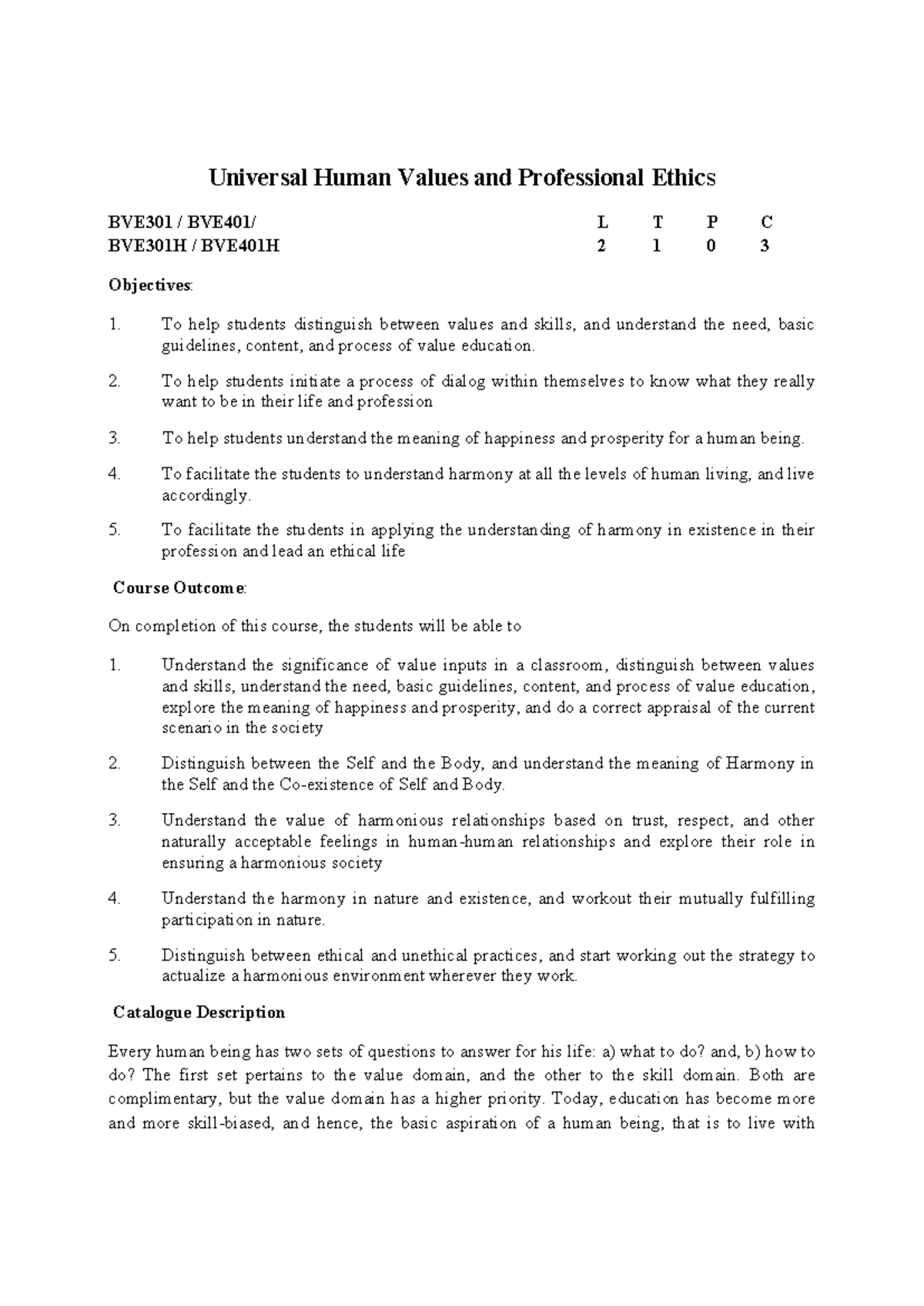 AKTU Uhvpe - Syllabus - Universal Human Values and Professional Ethics ...