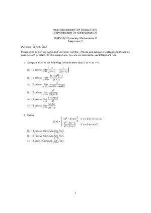 Math1013 - HKU - Studocu
