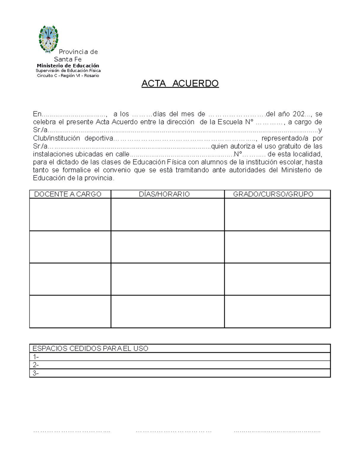 Convenio - Modelo de Acta Acuerdo - Provincia de Santa Fe Ministerio de ...