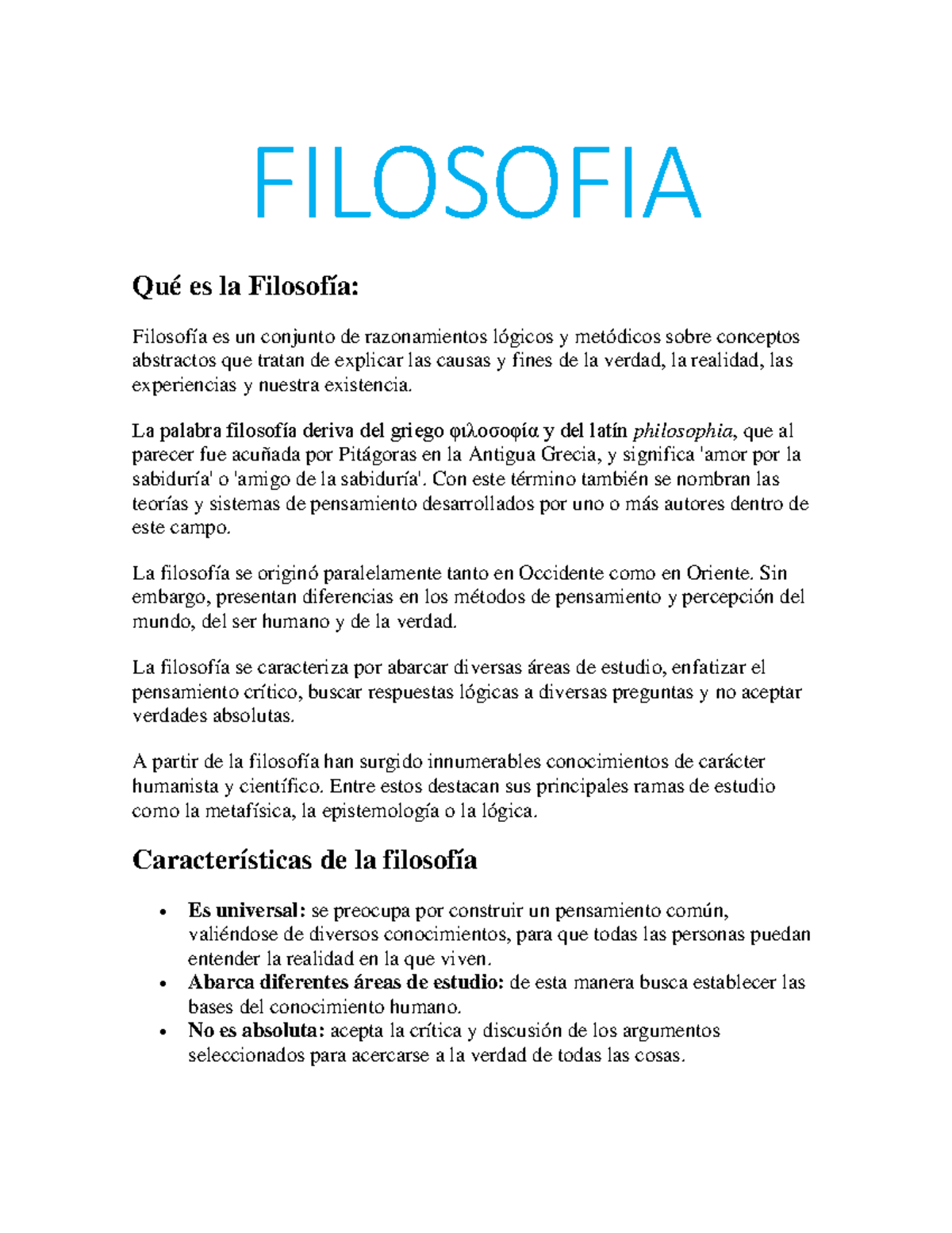 Filosofia - que es - FILOSOFIA Qué es la Filosofía: Filosofía es un ...