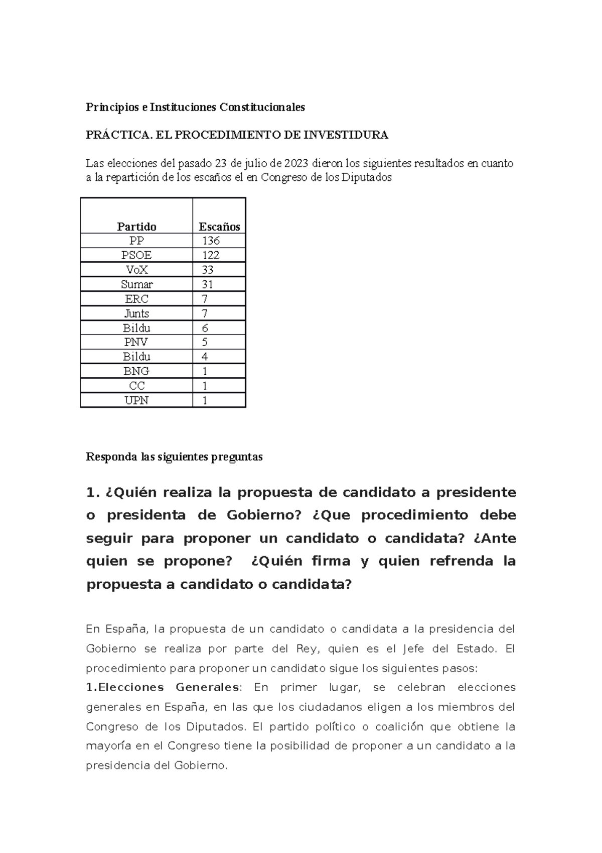 Procedimiento de investidura act, de Consti - Principios e ...