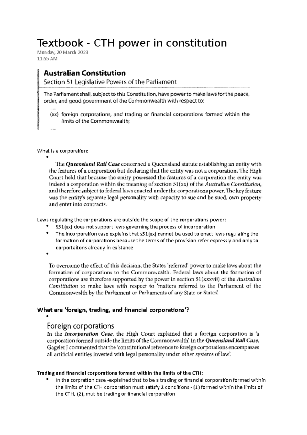 W3 - Cth power in constituion - LLB203 - QUT - Studocu