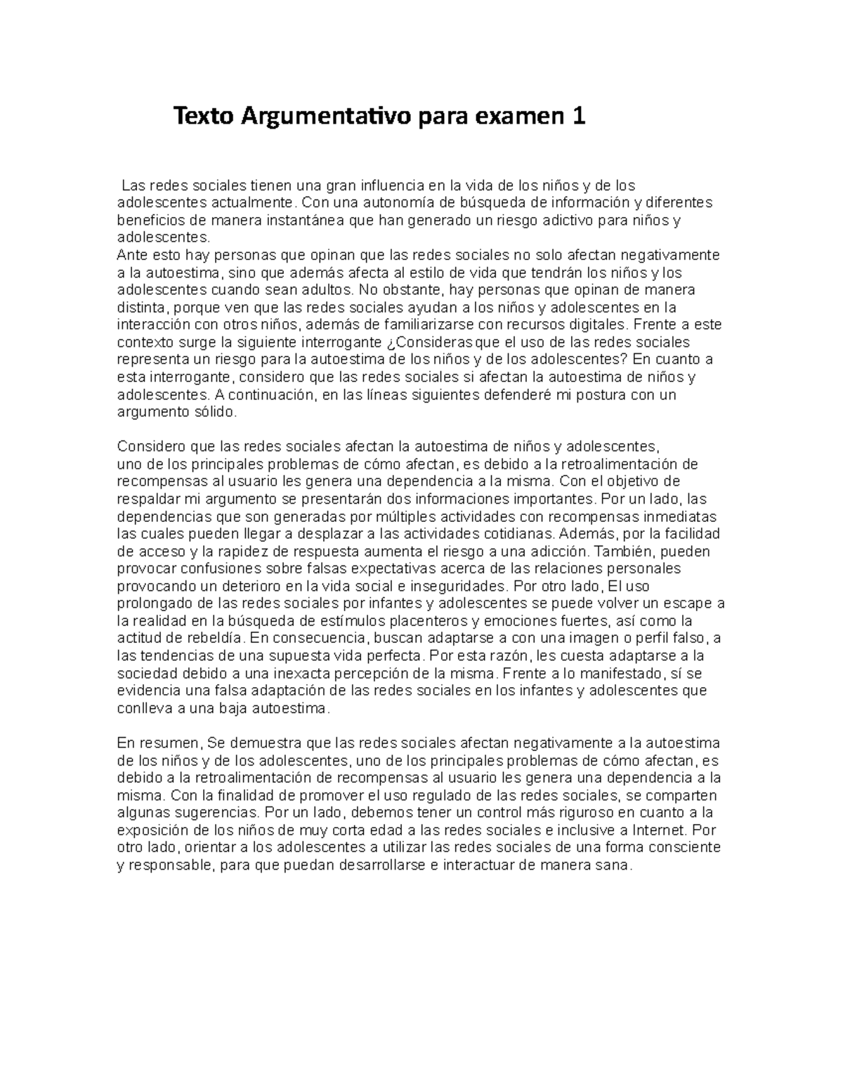 PTA 1 - PTA 1 utp - Texto Argumentativo para examen 1 Las redes ...