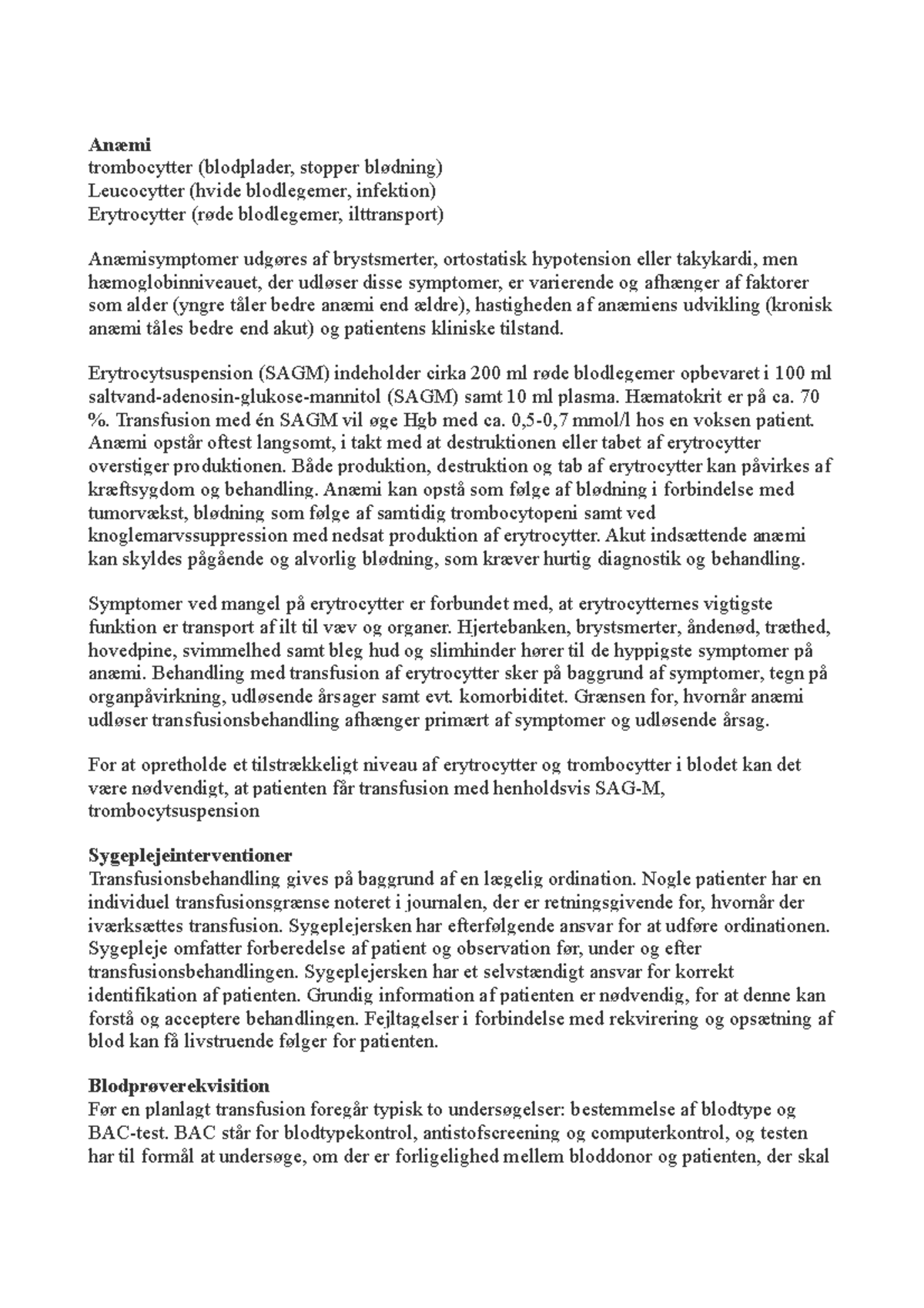 5 semesters eksamen case Morten med analyse - Anæmi trombocytter ...