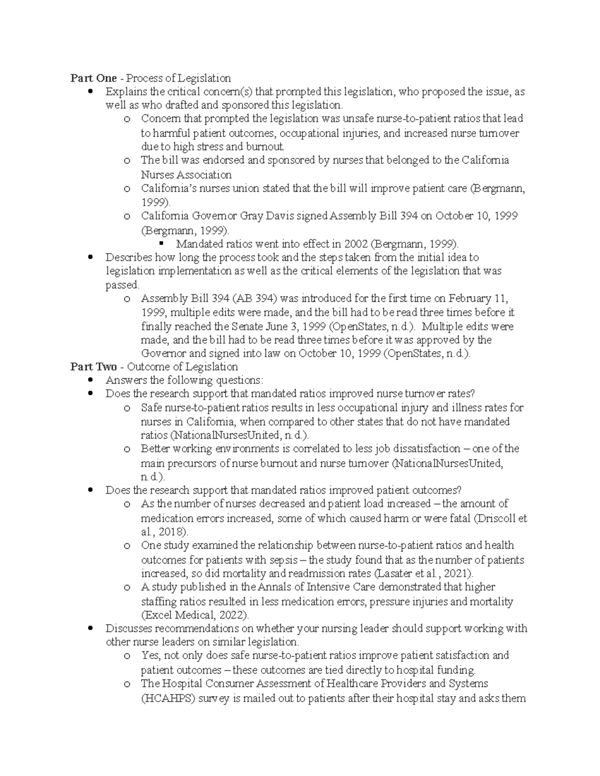 Policy Brief - Part One - Process of Legislation Explains the critical ...