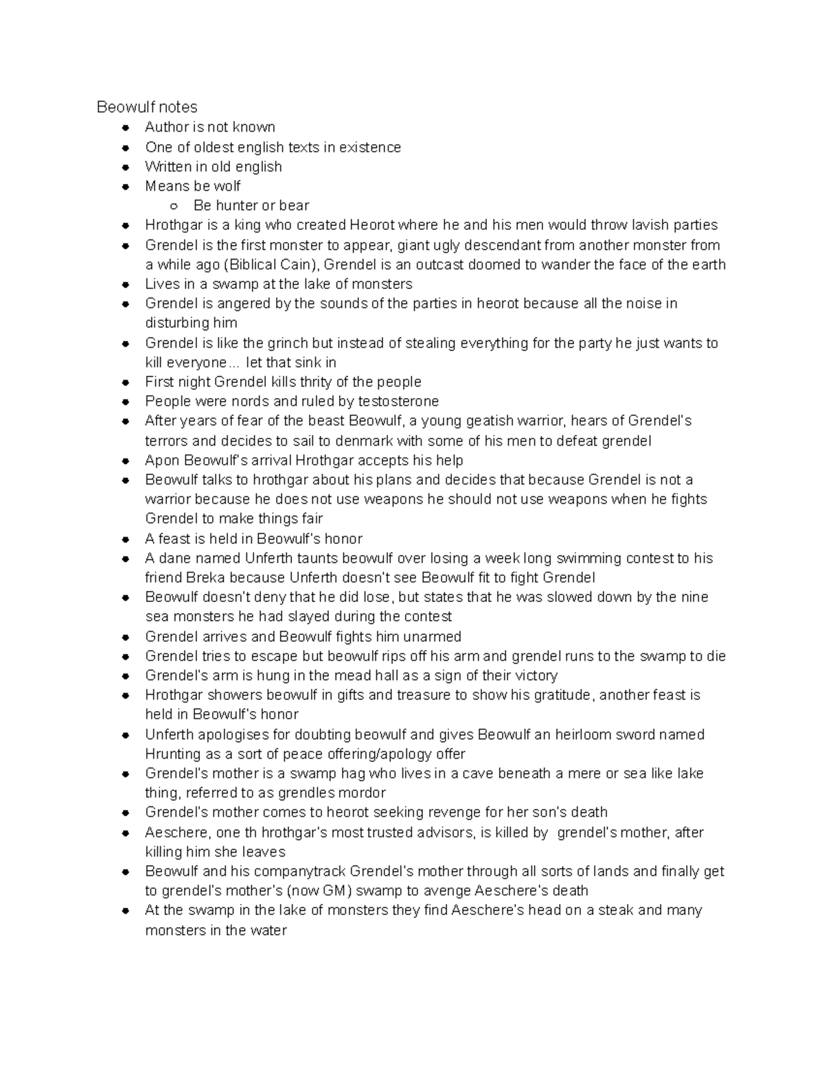 Beowulf notes - Reading popular culture assignment - Beowulf notes ...