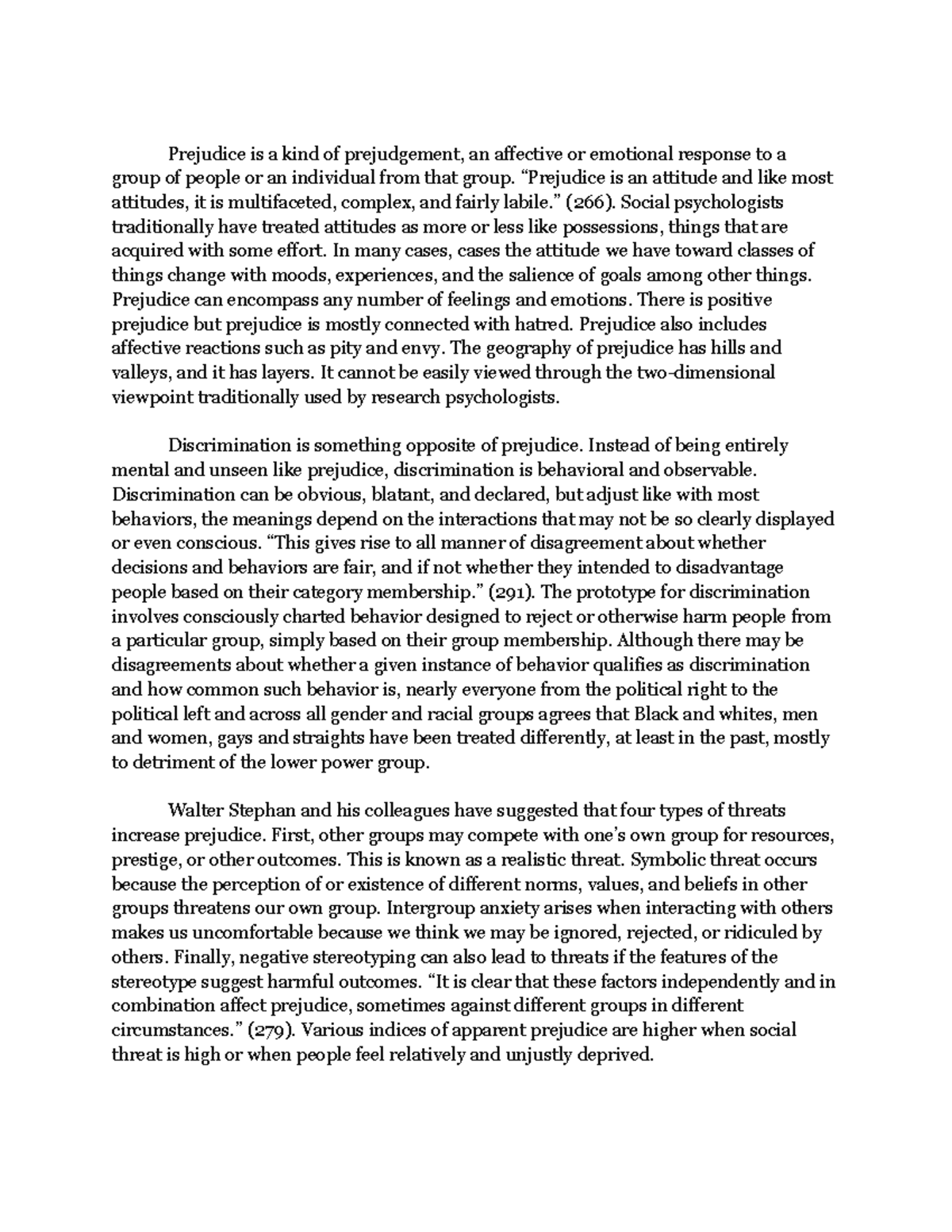 Reflection Paper #5 - Prejudice is a kind of prejudgement, an affective ...