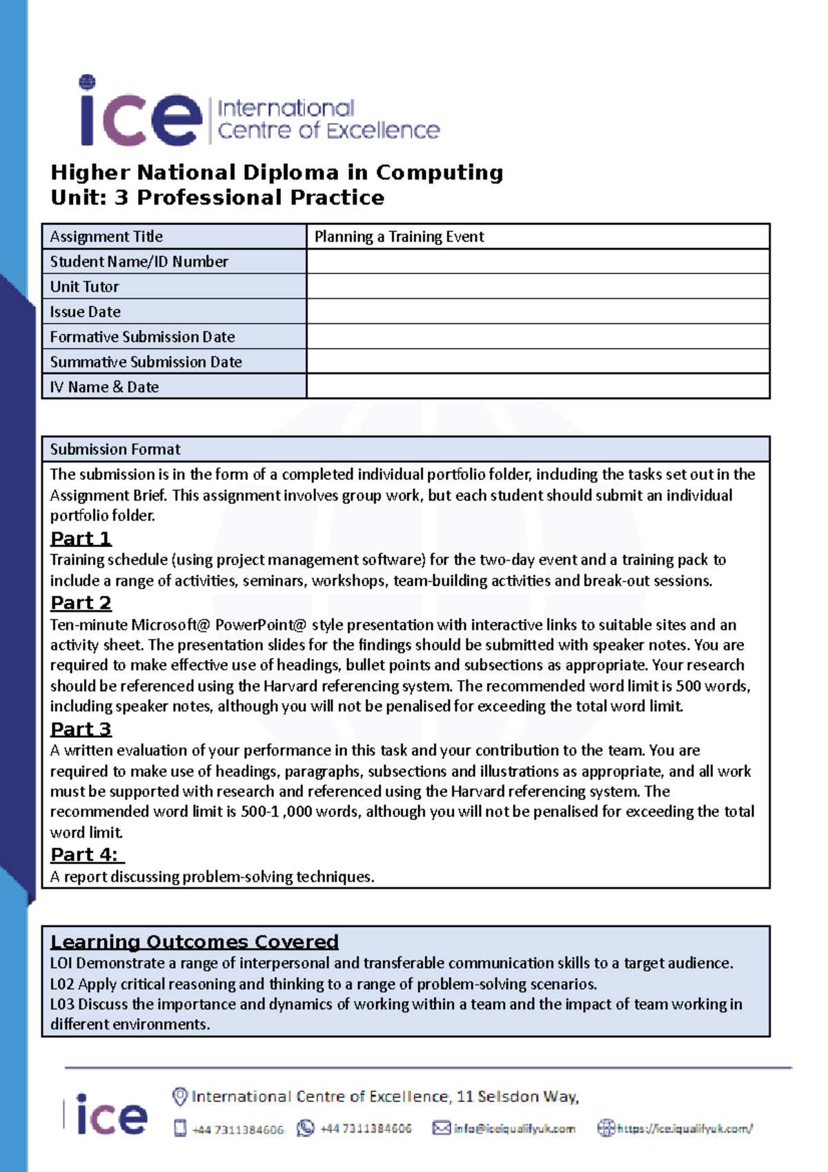 Professional Practice 1 - Higher National Diploma in Computing Unit: 3 ...