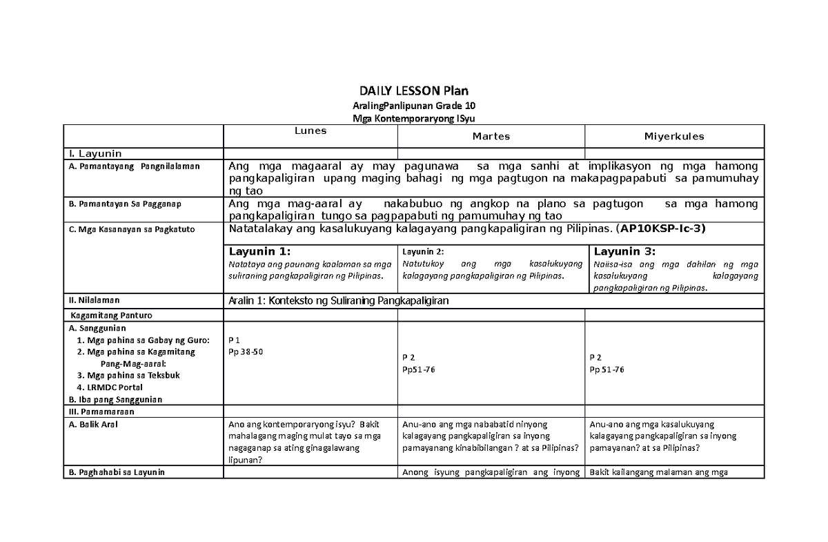 DLP Q1- Suliraning Pangkapaligiran 1 - DAILY LESSON Plan ...