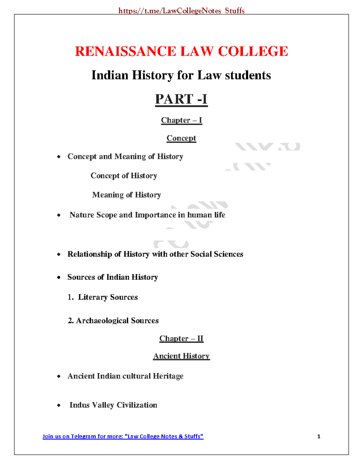 History-I Renaissance Law College Notes - RENAISSANCE LAW COLLEGE ...
