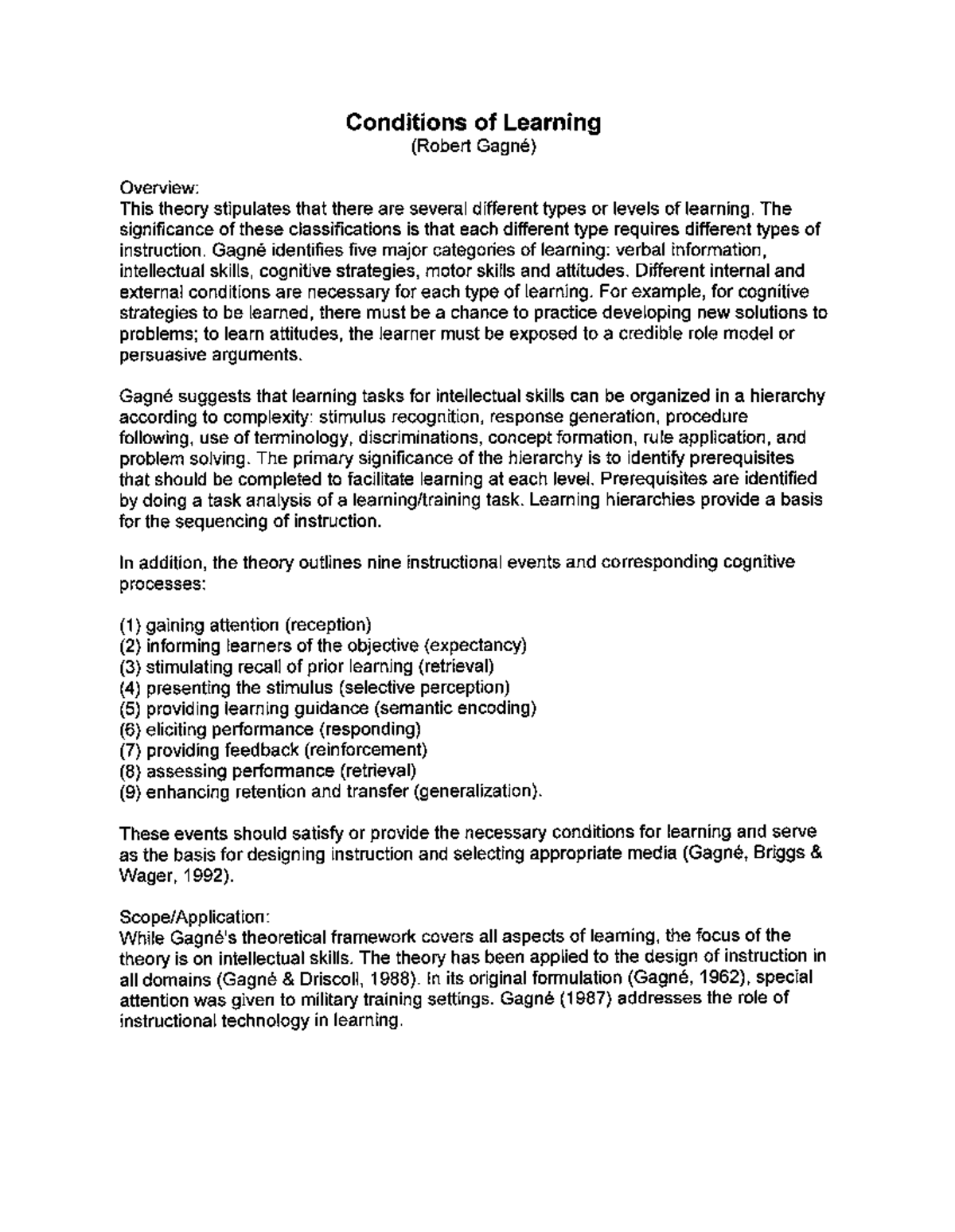 Conditions of learning robert gagne - the teacher and school curriculum ...