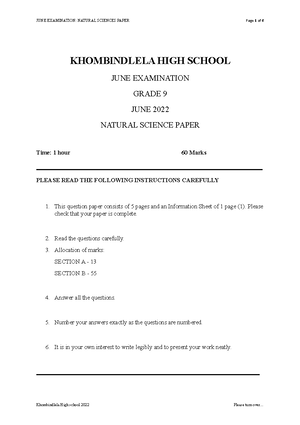 Baseline test 1 Grade 9 - Grade 9 Natural Science Revision Worksheet 3 ...