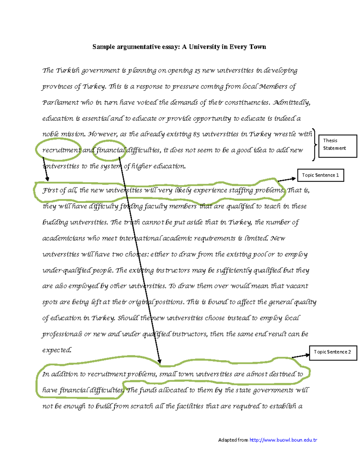 Sample argumentative essay - Adapted from buowl.boun.edu Sample ...