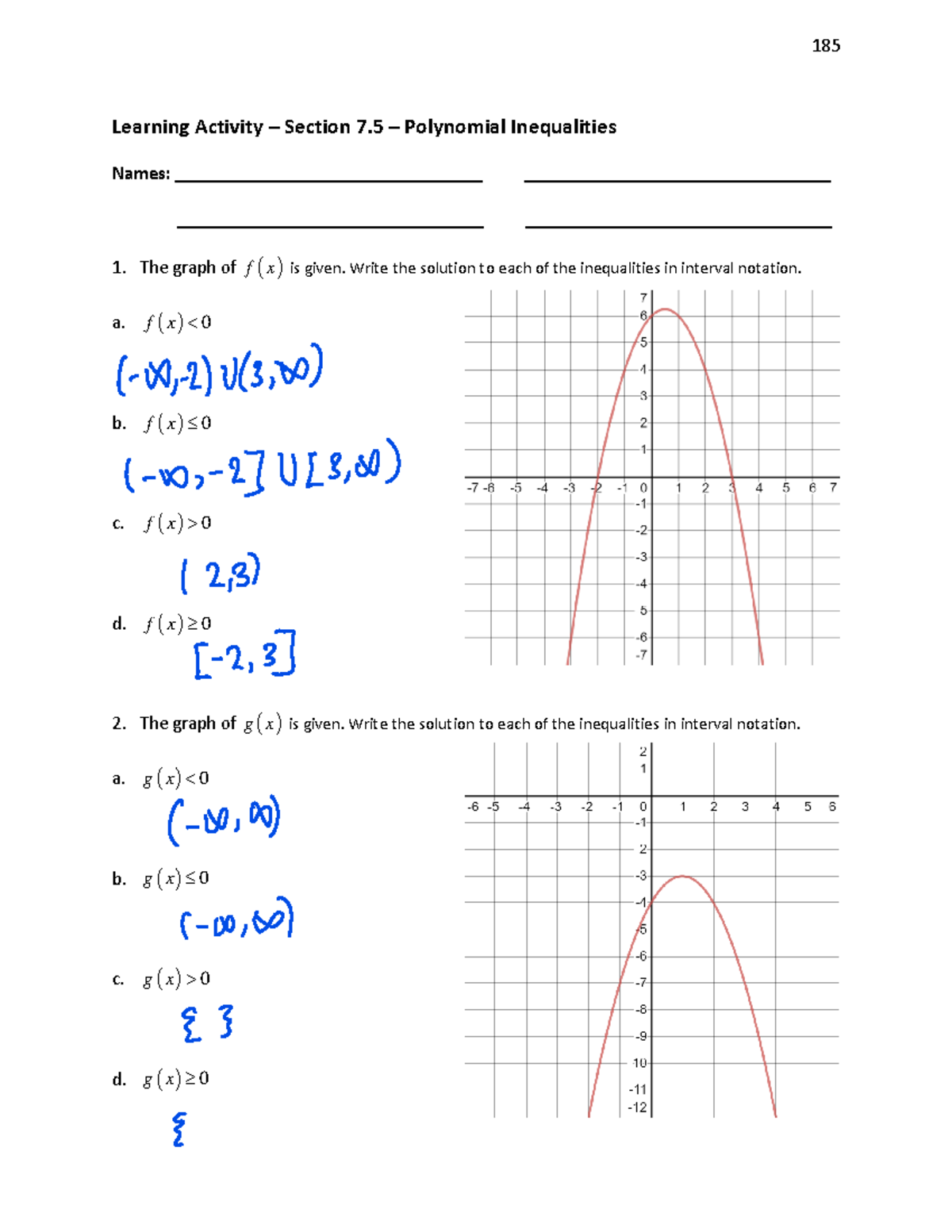 M1105C LA 7.5 Polynomial Inequalities W PG NUMS - Learning Activity ...