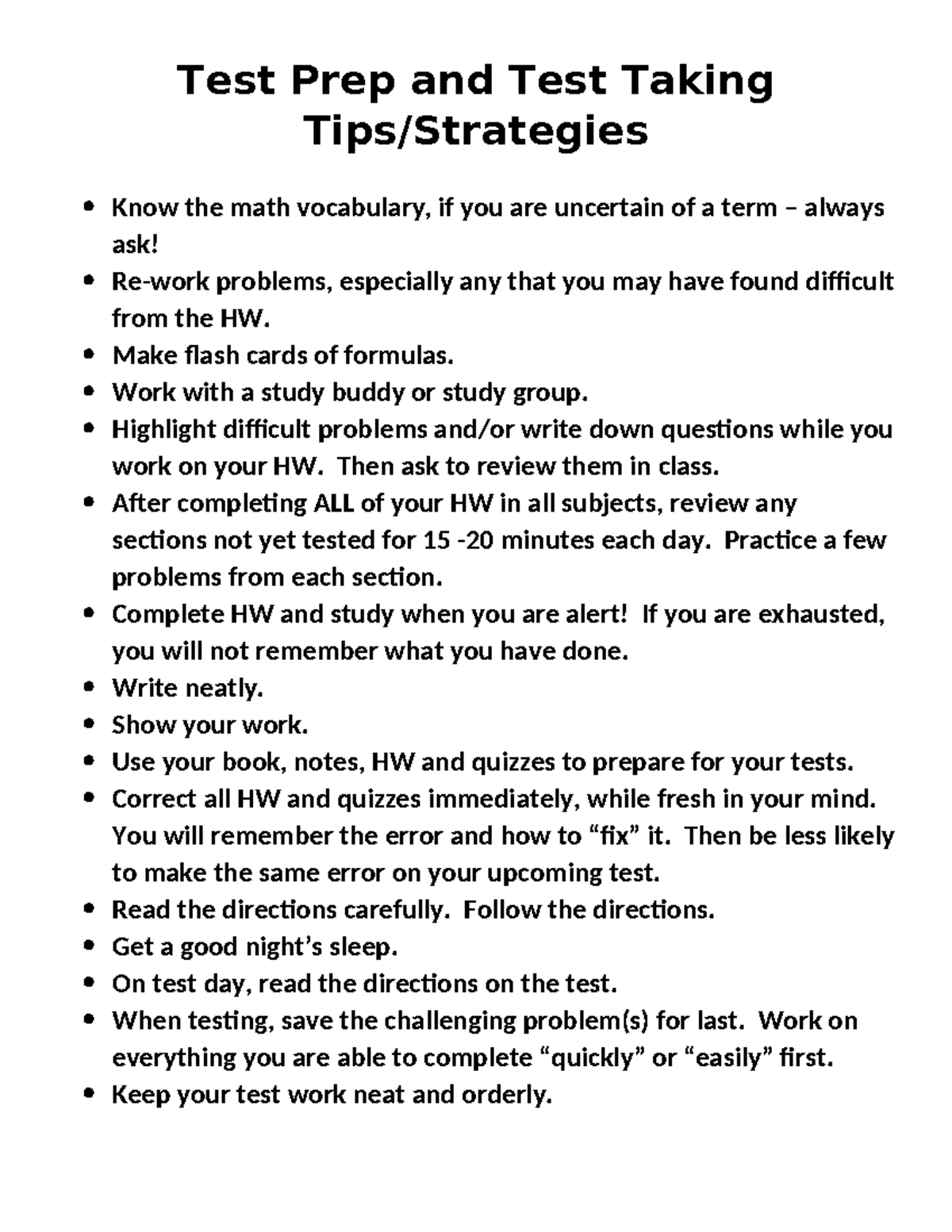 Test Prep and Test Taking Tips - Test Prep and Test Taking Tips ...