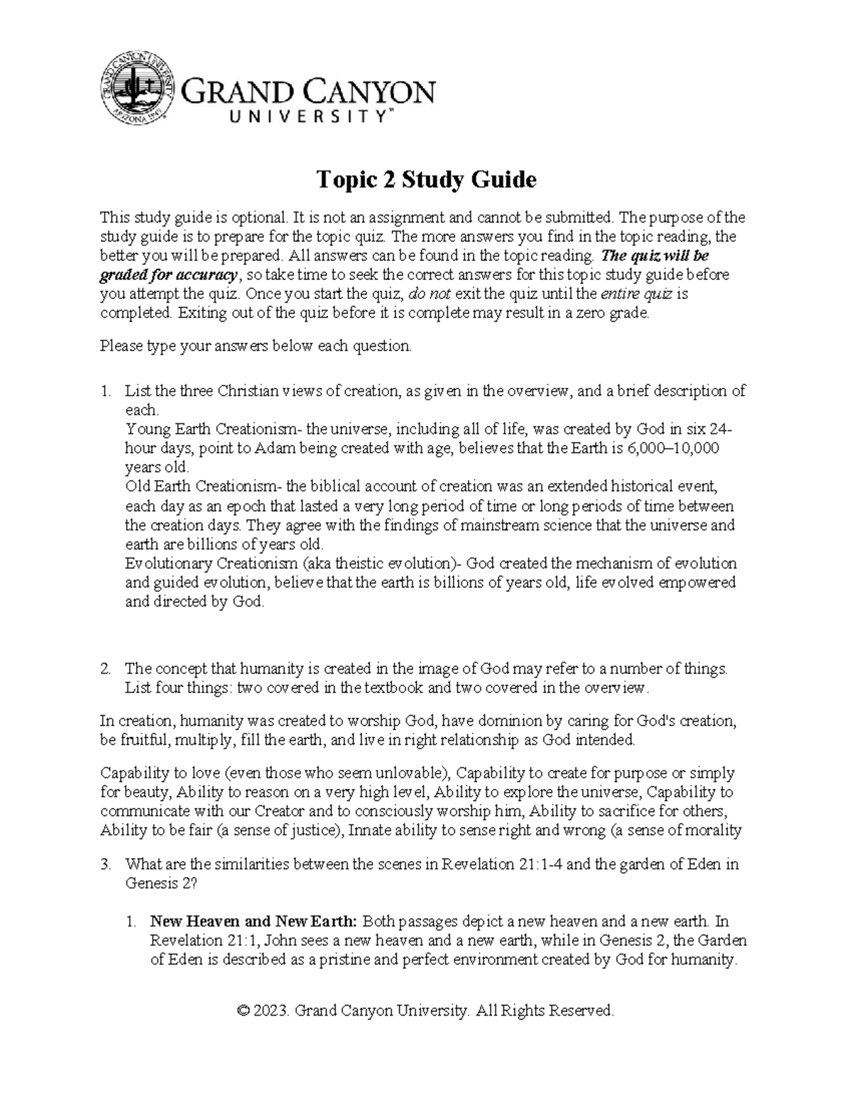 CWV 101/301 Topic 2 Study Guide - Topic 2 Study Guide This study guide is optional. It is not an ...