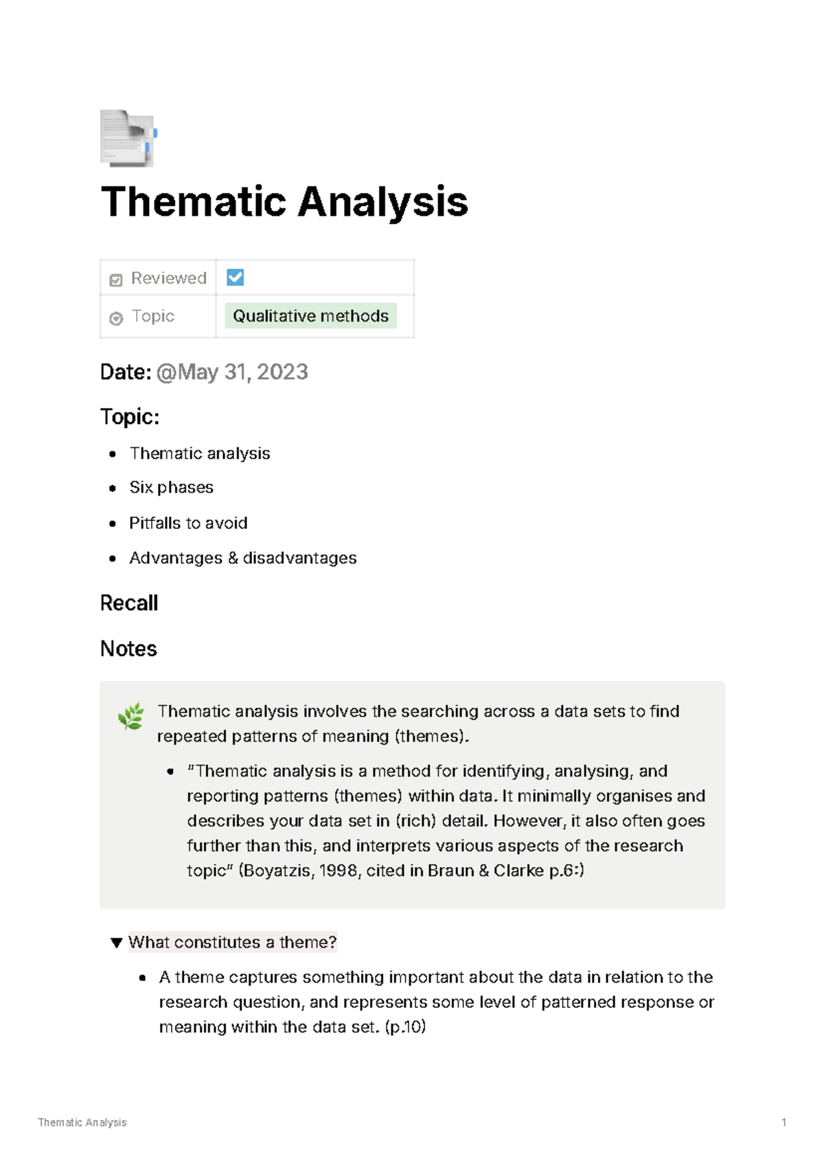 Thematic Analysis - notes - 📑 Thematic Analysis Reviewed Topic ...
