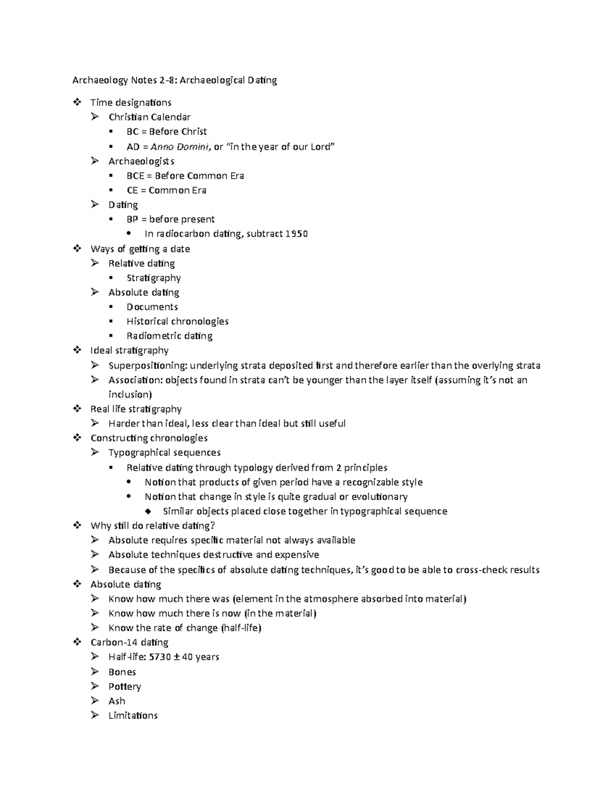 Archaeology Notes 2-8 - Archaeological dating - Archaeology ...