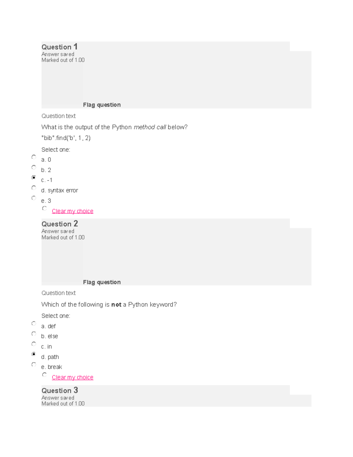 CS1101 Final Exam - Question 1 Answer saved Marked out of 1. Flag ...