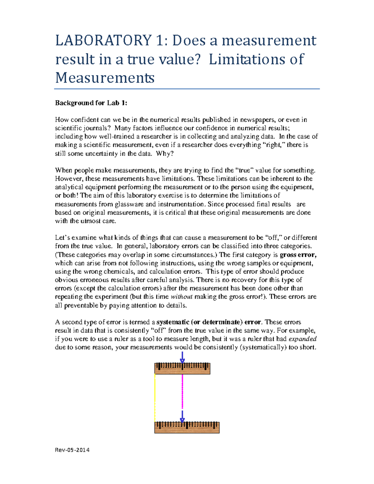 Laboratory 1 Handout- Limitations in Measurements - CHEM 1100 - Cal ...
