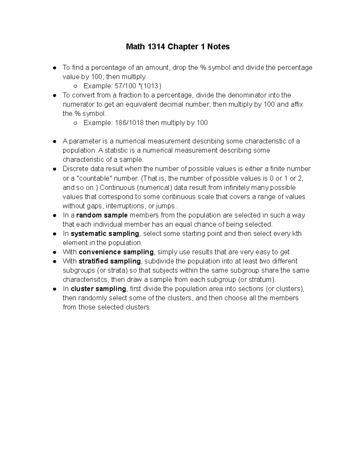 Math 1314 Chapter 1 Notes - Math 1314 Chapter 1 Notes To find a ...