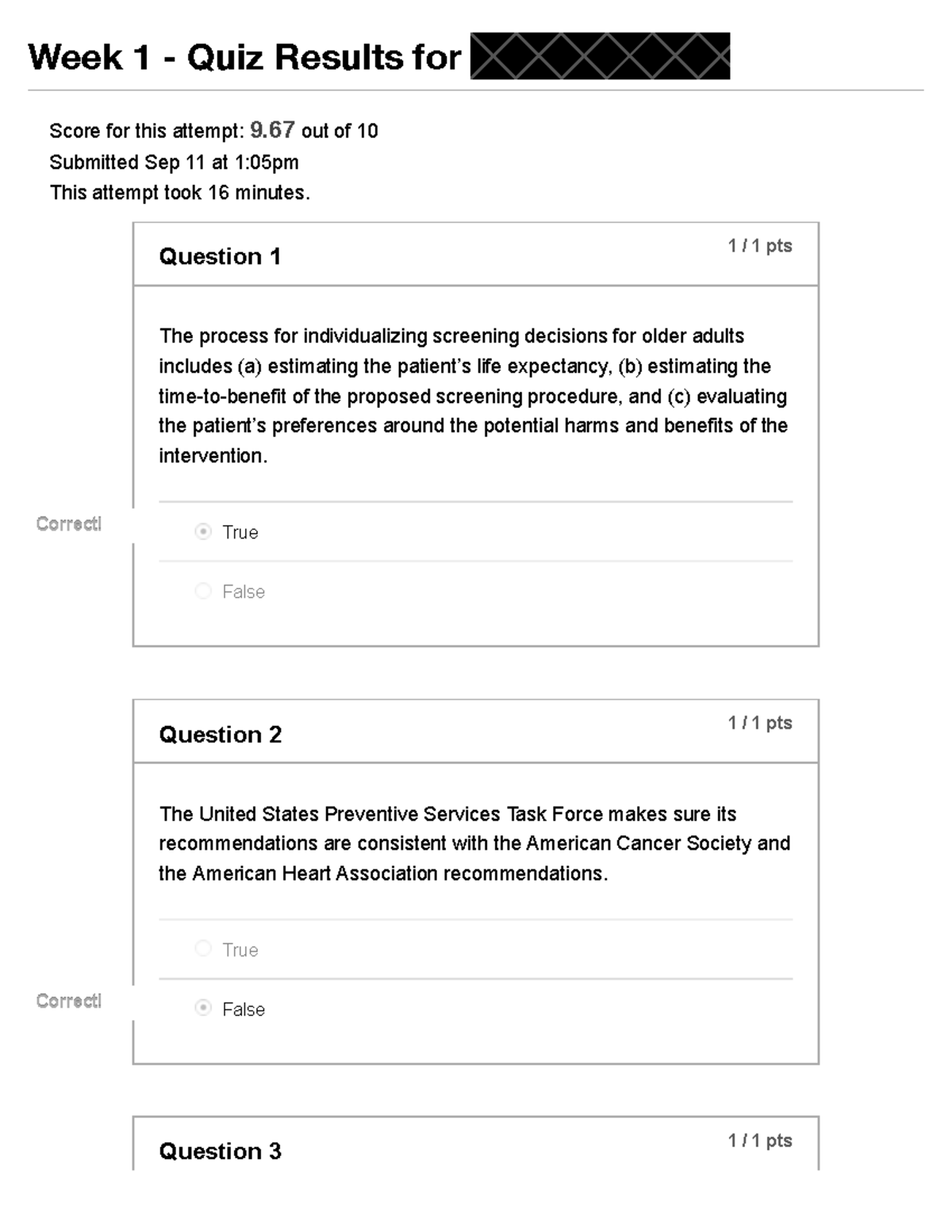 Week 1 Quiz attempt 2 - quiz - Week 1 - Quiz Results for Score for this ...