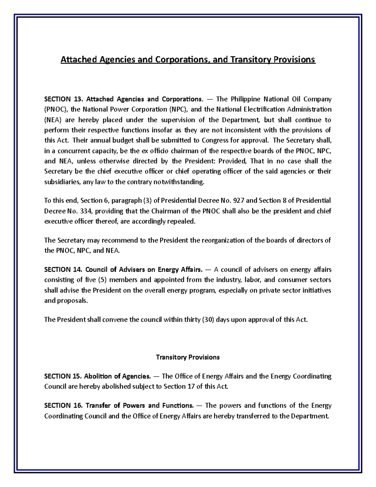 Attached Agencies and Corporations, and Transitory Provisions - Law On ...