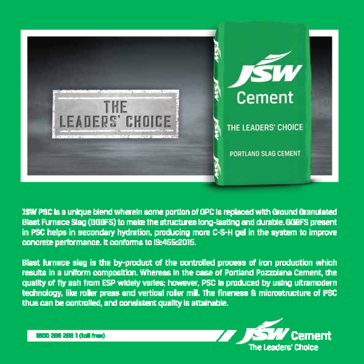 PSC New Brochure - Jsw cement - Cement THE LEADERS CHOICE THE CHOICE PORTLAND SLAG CEMENT JSW ...